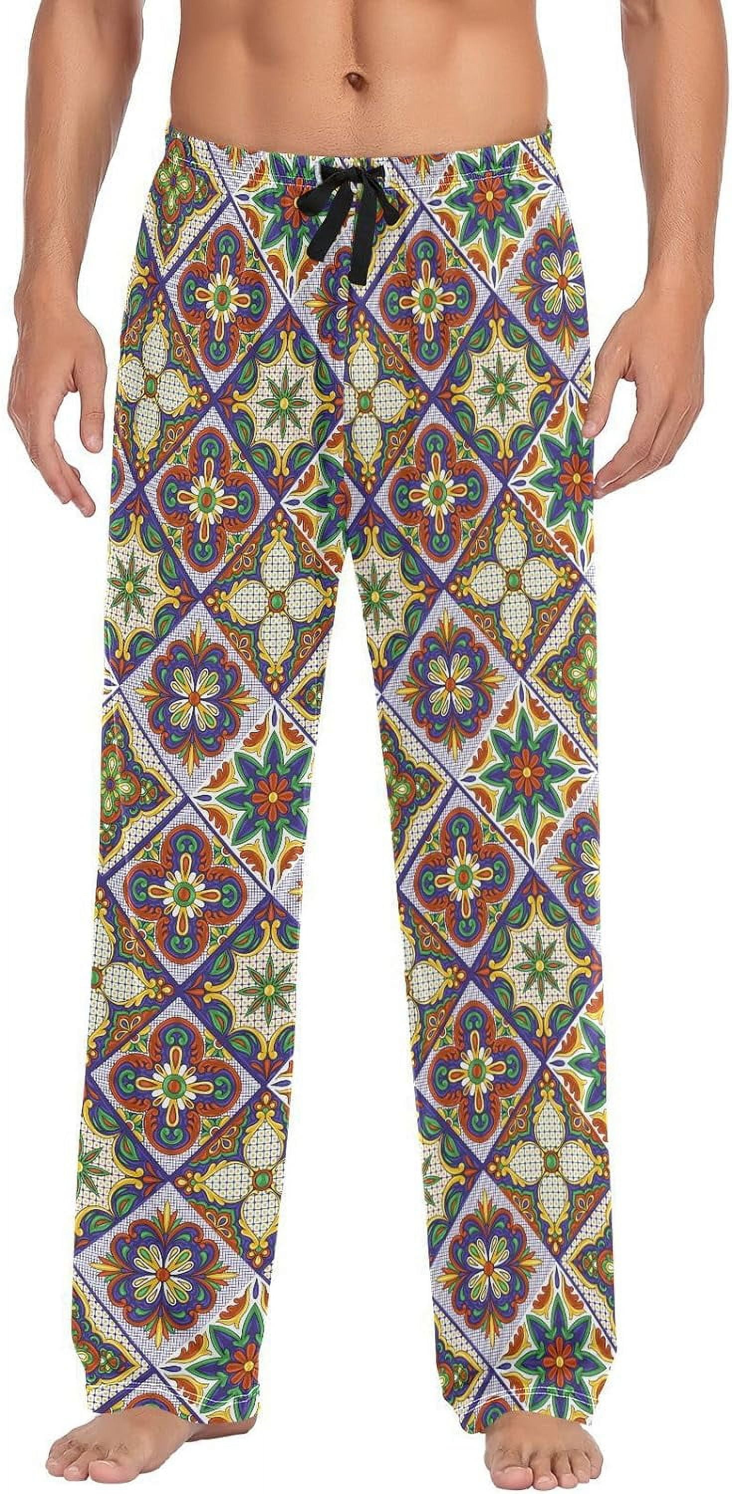 FREEAMG Mexican Talavera Tile Ceramic Pajama Pants for Men, Men's ...