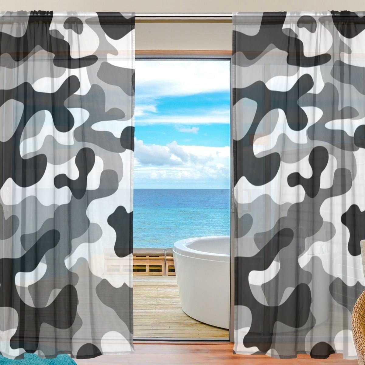 FREEAMG Military Camouflage Sheer Window Curtain Panel Drape 55x78 Inch ...