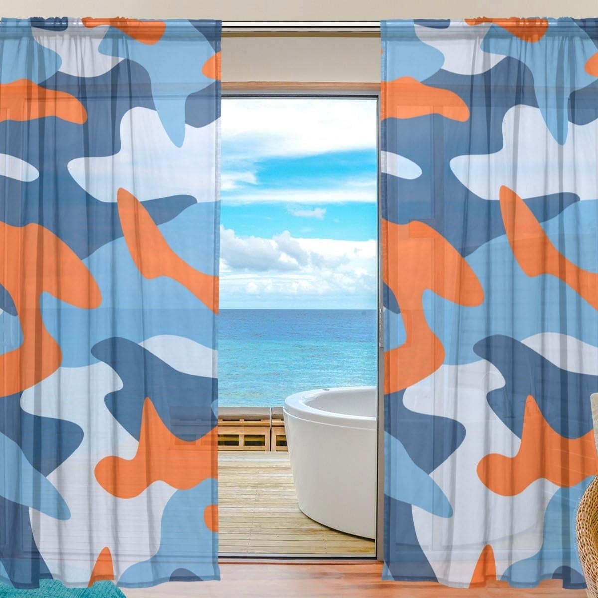 FREEAMG Military Camouflage Sheer Window Curtain Panel Drape 55x84 Inch ...