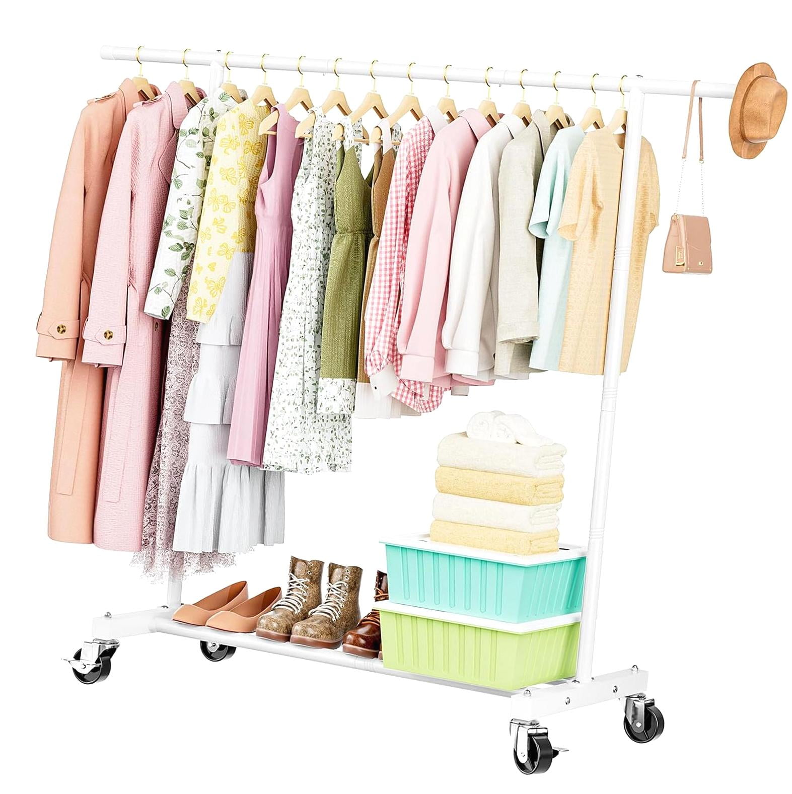 FREEAMG Mobile Clothes Rack, Wheeled Garment Organizer for Laundry ...