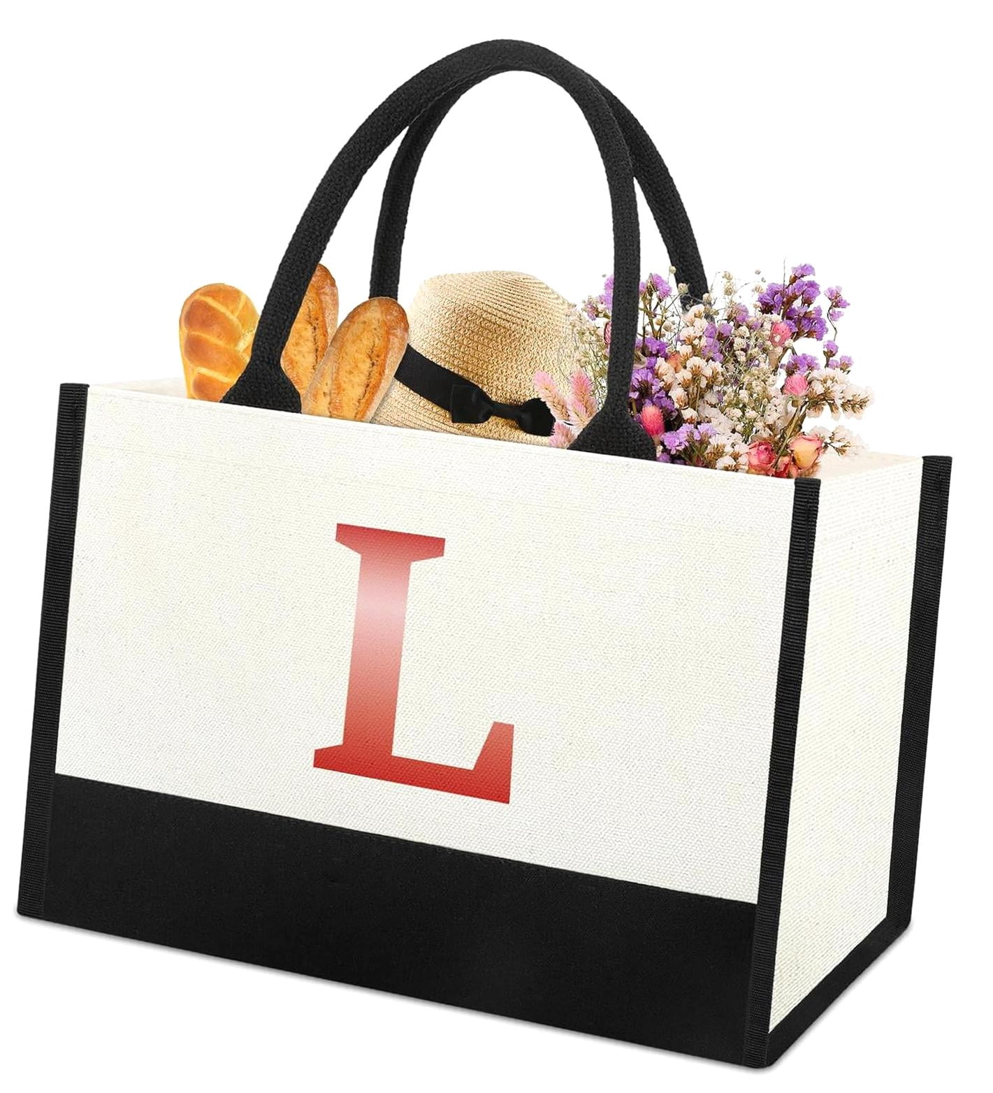 FREEAMG Monogrammed Initial Canvas Tote Bag for Women, Unique Beach ...