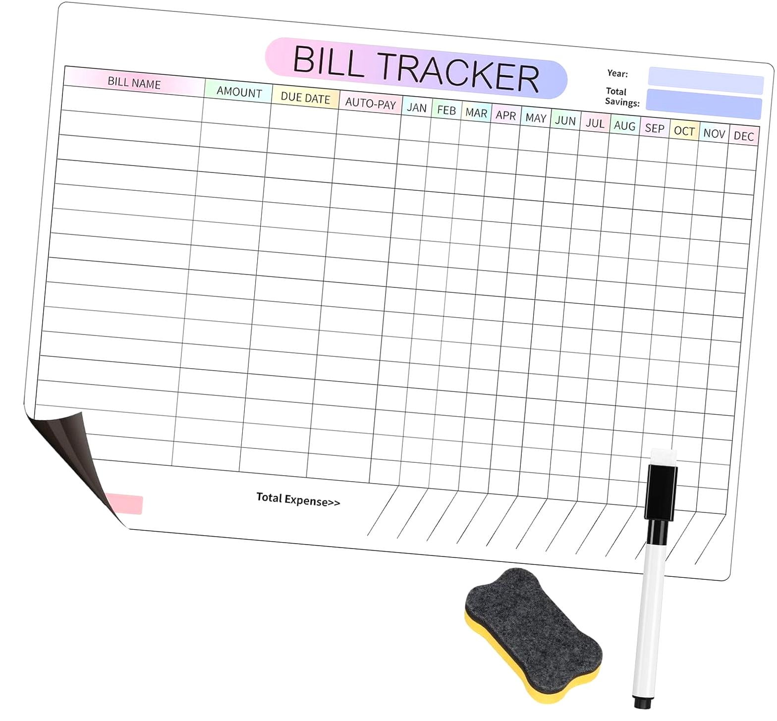 FREEAMG Monthly Bill Payment Checklist Magnetic Board for - Financial ...