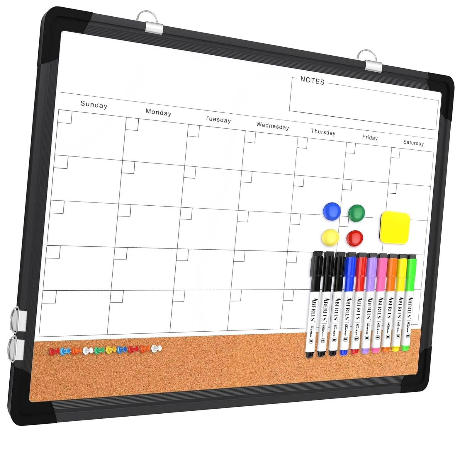 FREEAMG Monthly Calendar Whiteboard, 24"x18" Wall-Mounted Cork and ...