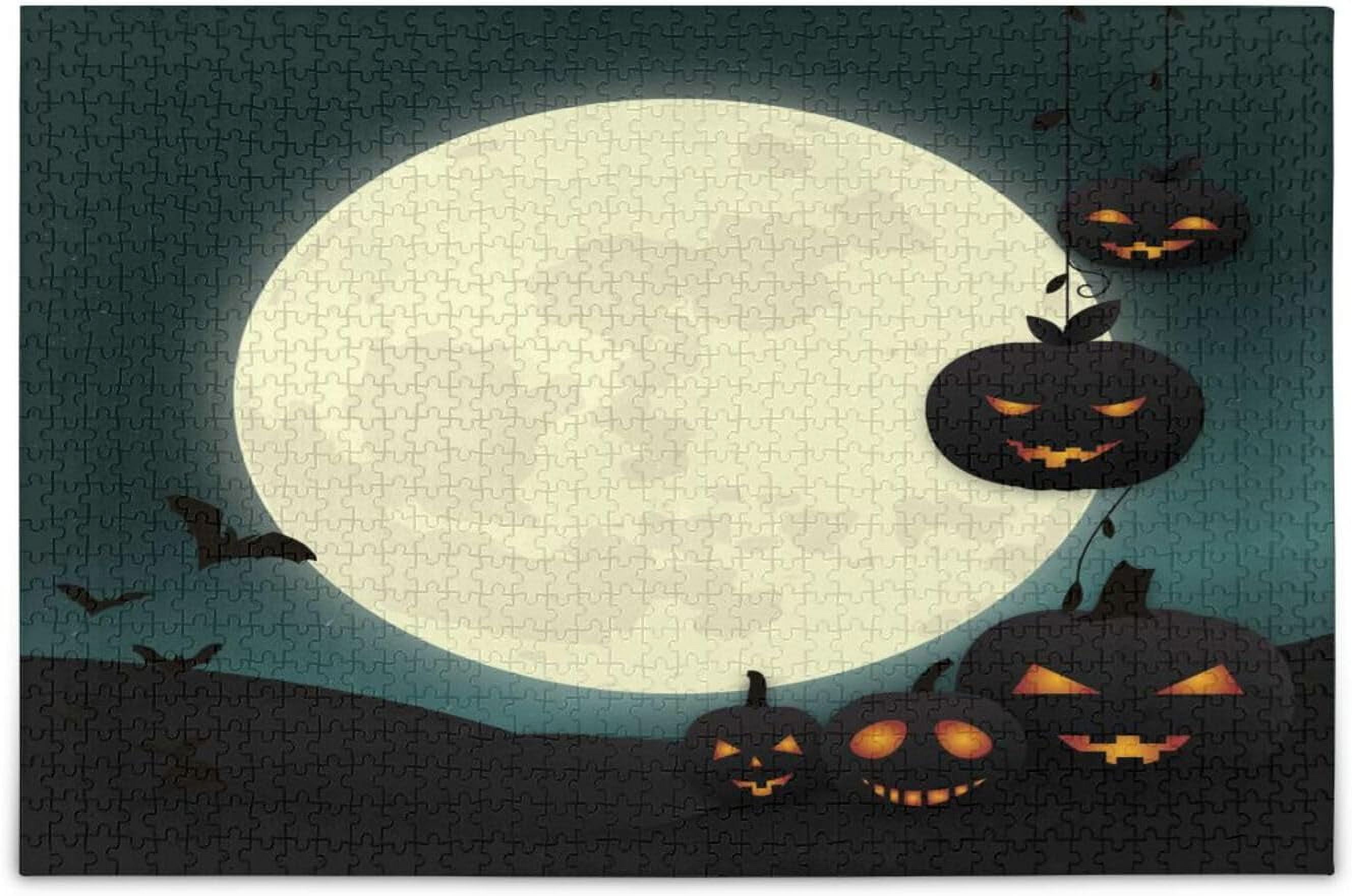 FREEAMG Moon Night Pumpkins Halloween Jigsaw Puzzle 1000 Pieces,Wooden ...