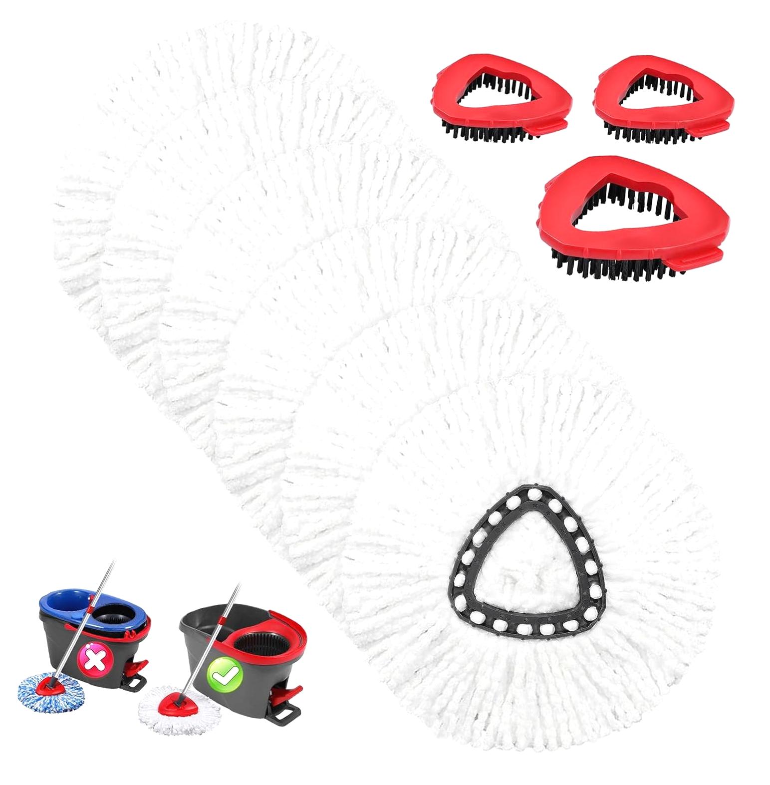 FREEAMG Mop Replacement Heads, 6 Pieces & 3 Scrub Brushes Combo, with ...