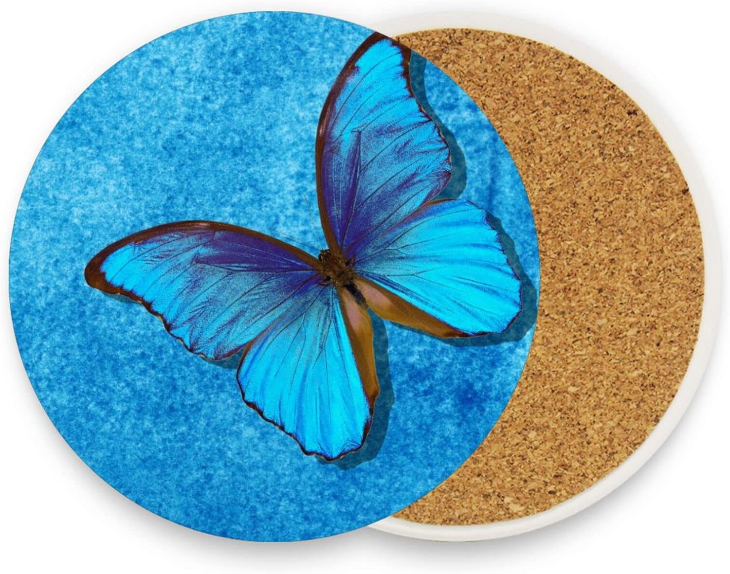 FREEAMG Morpho Blue Butterfly Coasters for Drinks Set of 2, Absorbent ...