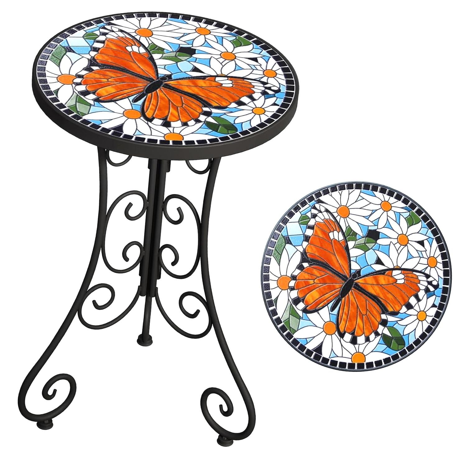 FREEAMG Mosaic Side Table, Table with 14" Diameter and 21" Height ...