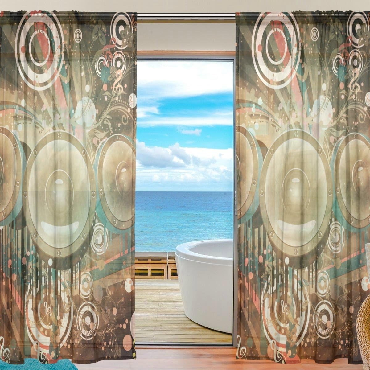 FREEAMG Multicolor Audio Loud Speaker Sheer Window Curtain Panel Drape ...