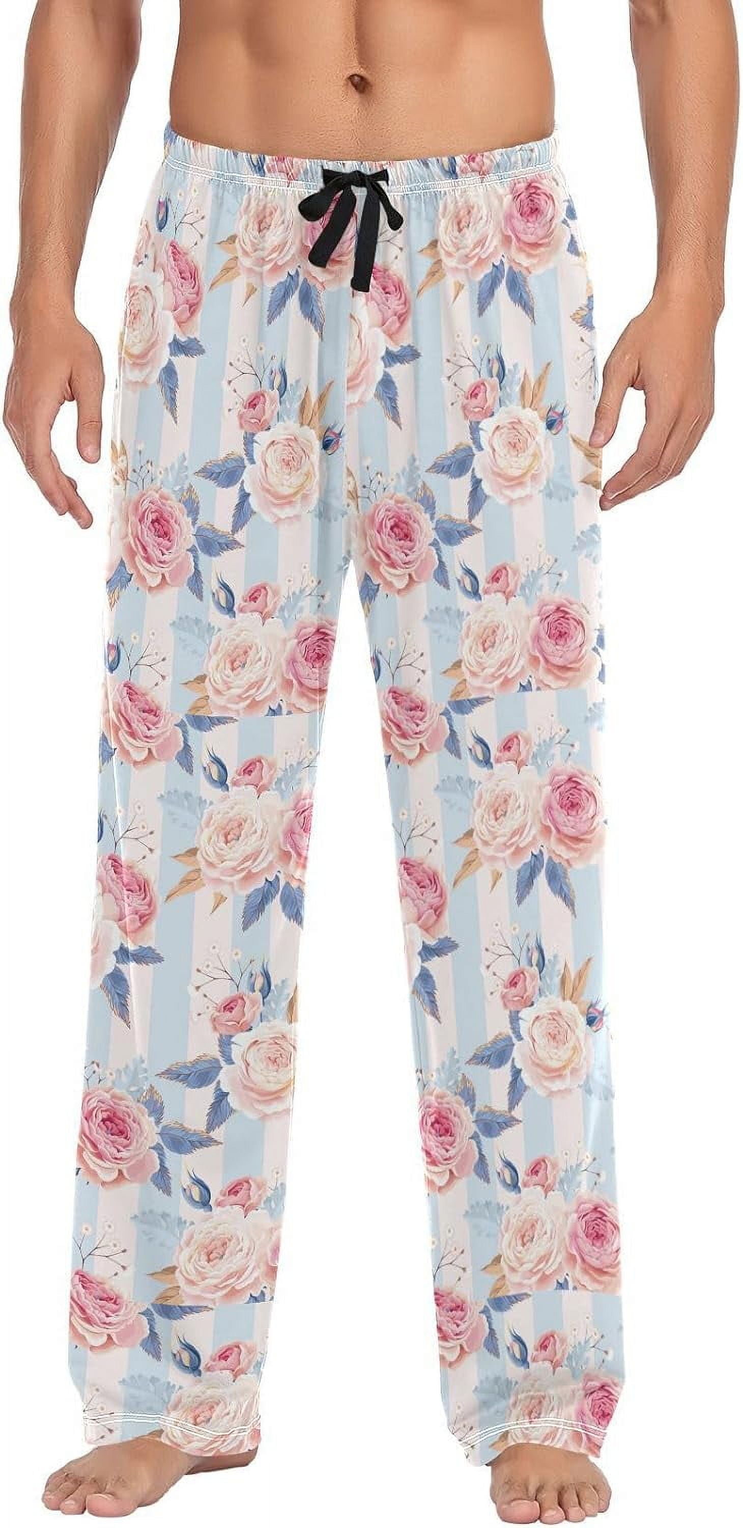 FREEAMG Multicolor Peony Flower Stripe Pajama Pants for Men, Men's ...