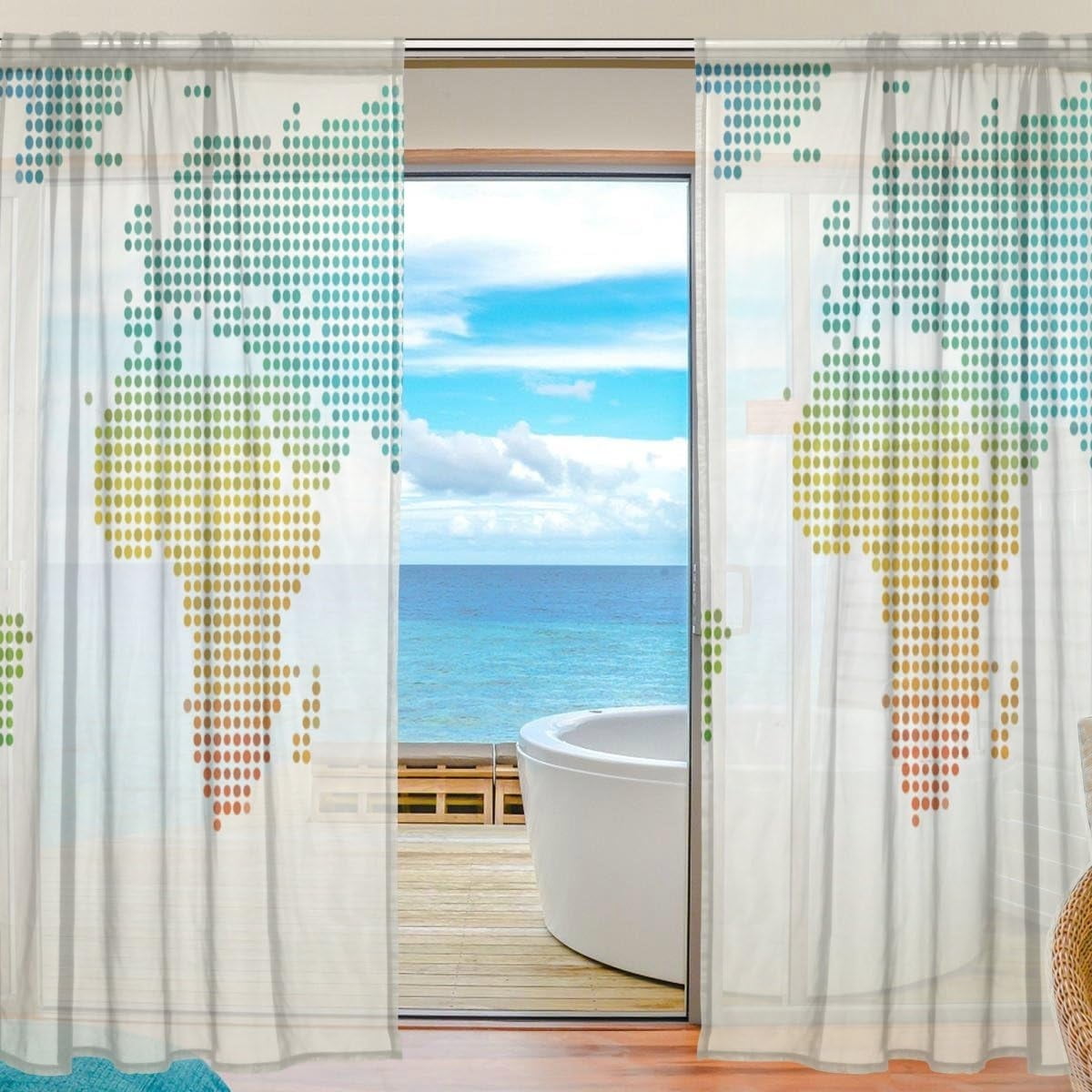 FREEAMG Multicolor World Map Sheer Window Curtain Panel Drape 55x84 ...