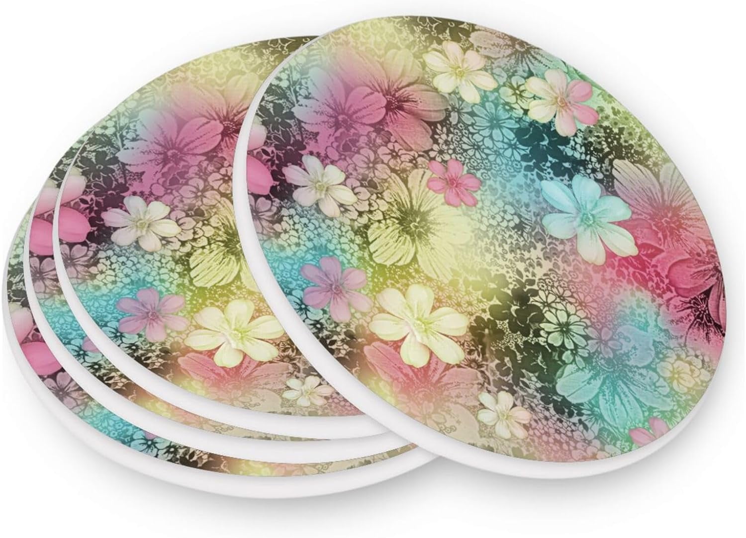 FREEAMG Multicolour Flower Coasters for Drinks Set of 4, Absorbent ...