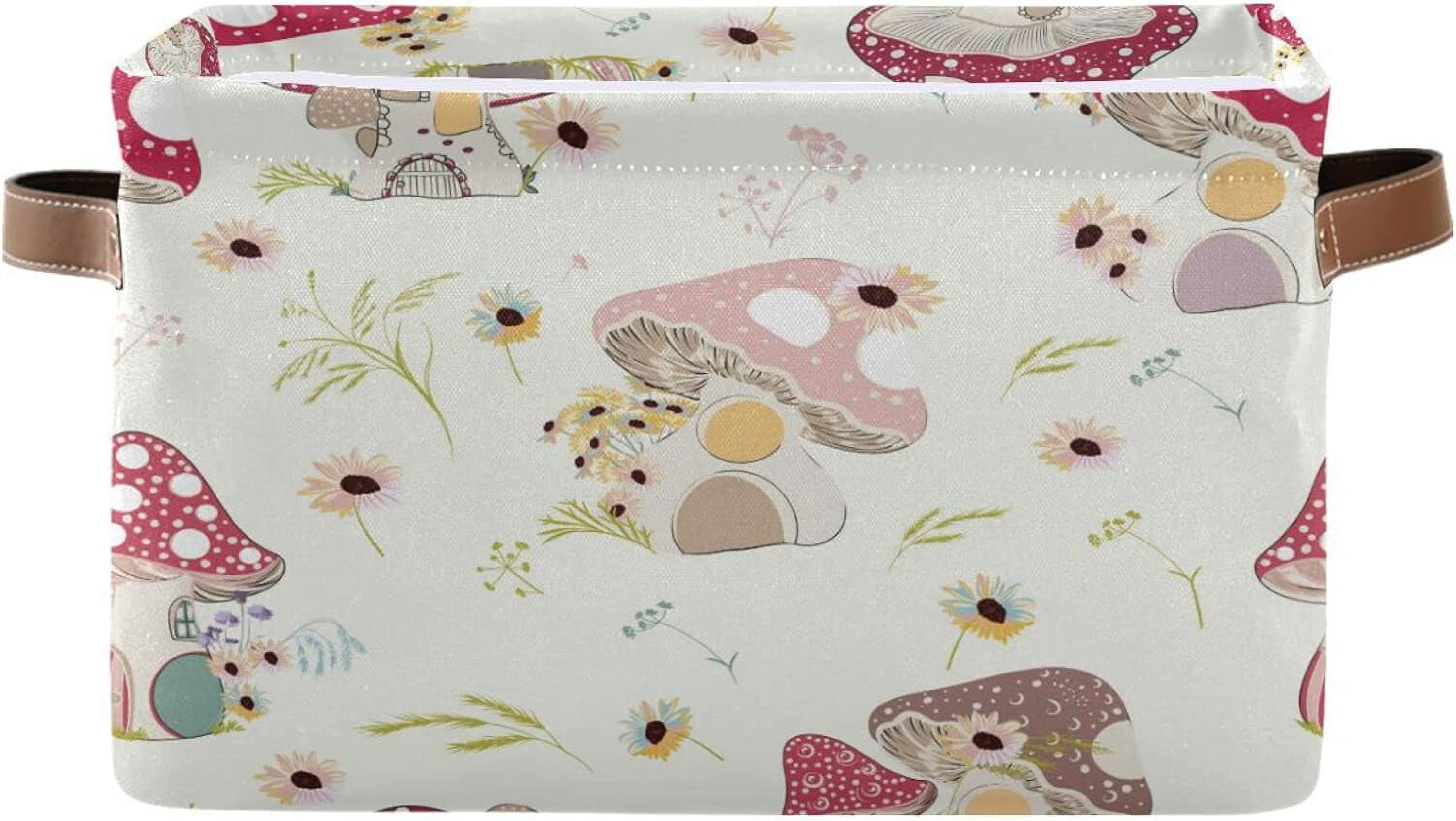 FREEAMG Mushroom Houses Large Square Storage Basket Bin with Handles ...