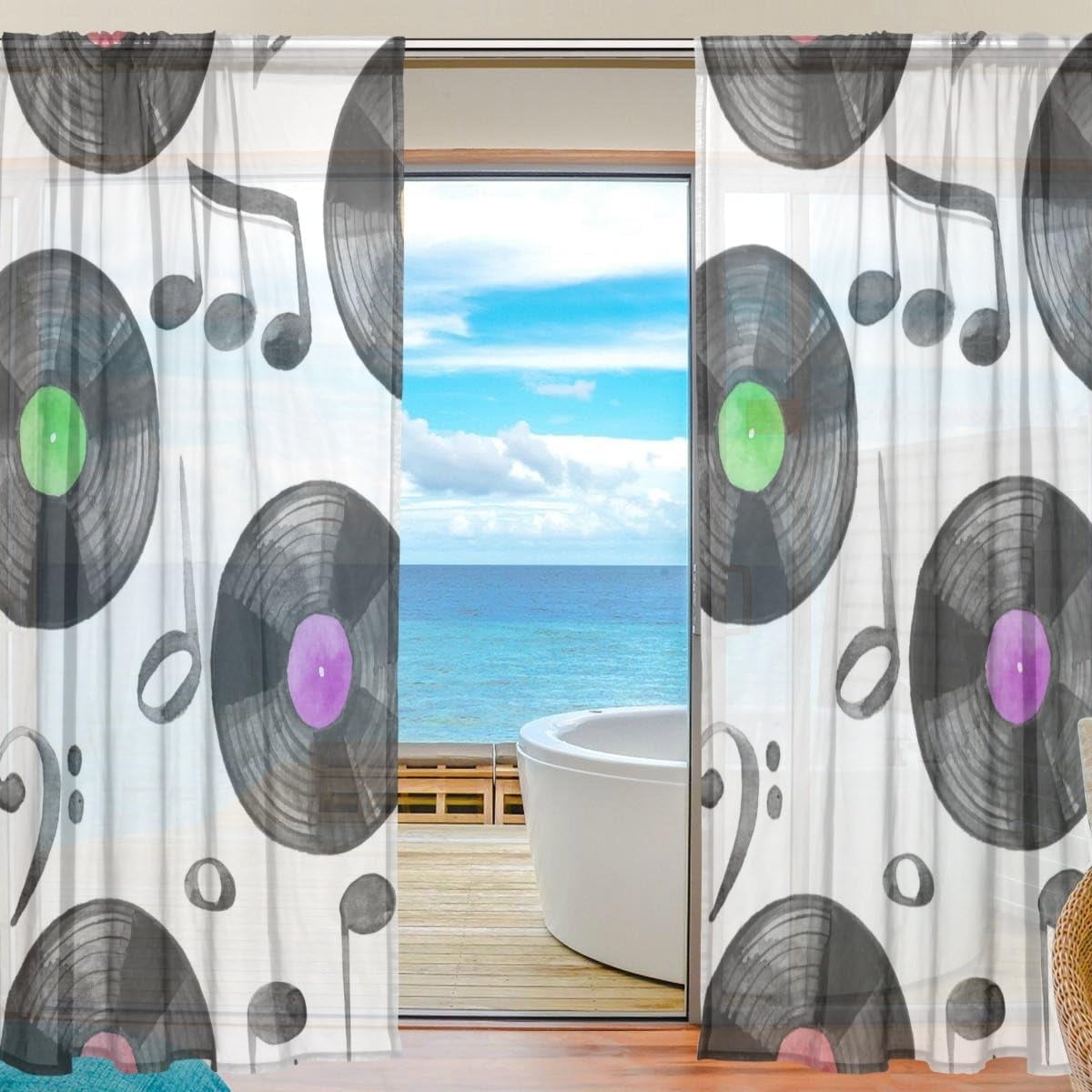 FREEAMG Music Disc Sheer Window Curtain Panel Drape 55x78 Inch for ...