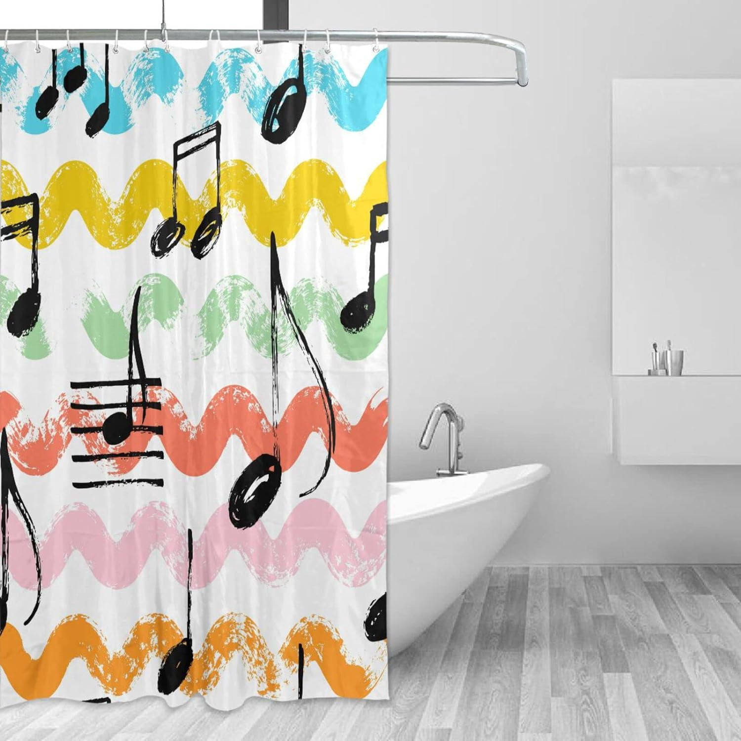 FREEAMG Music Notes Shower Curtain Waterproof Washable Shower Bath ...