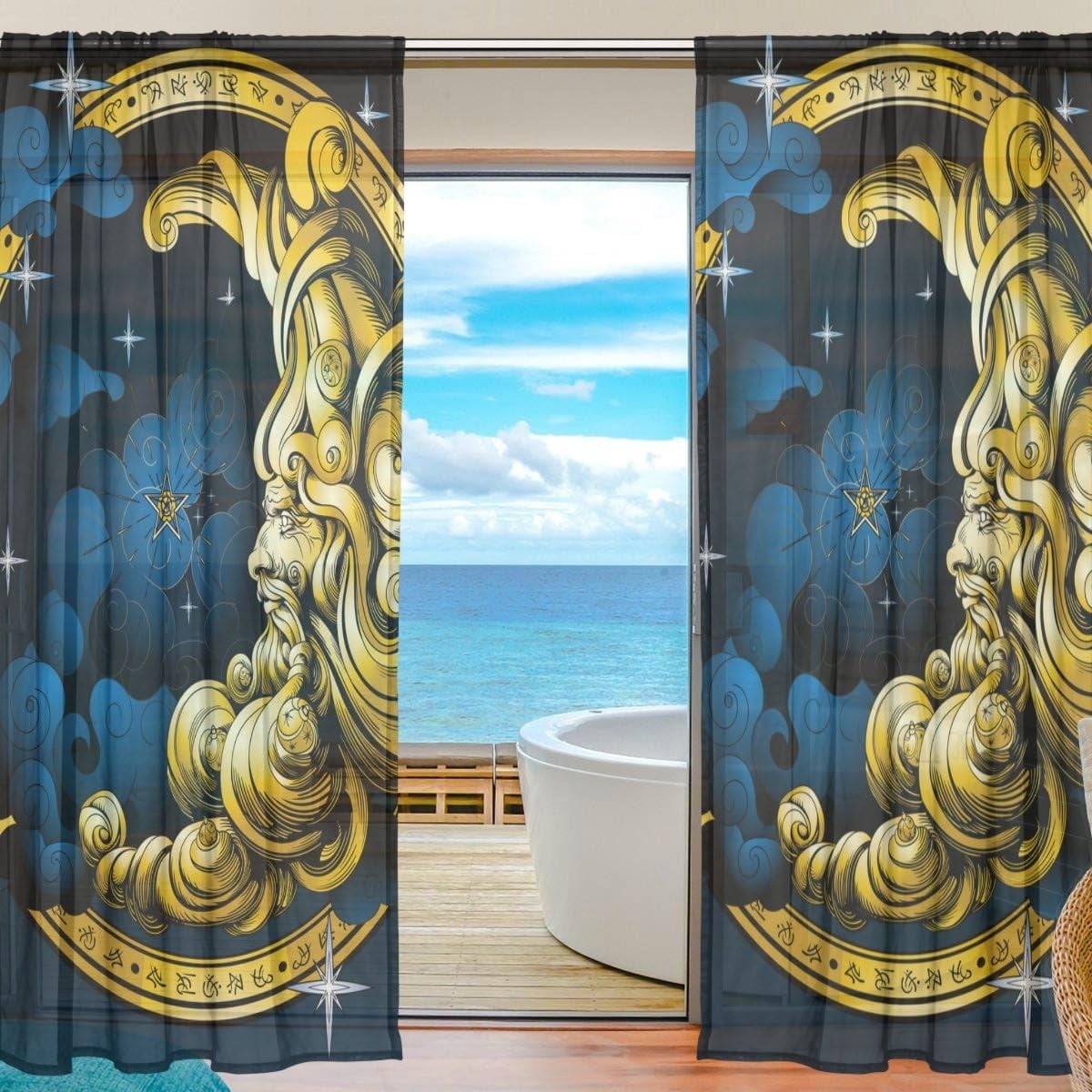 FREEAMG Mystical Moon Cloud Sheer Window Curtain Panel Drape 55x78 Inch ...