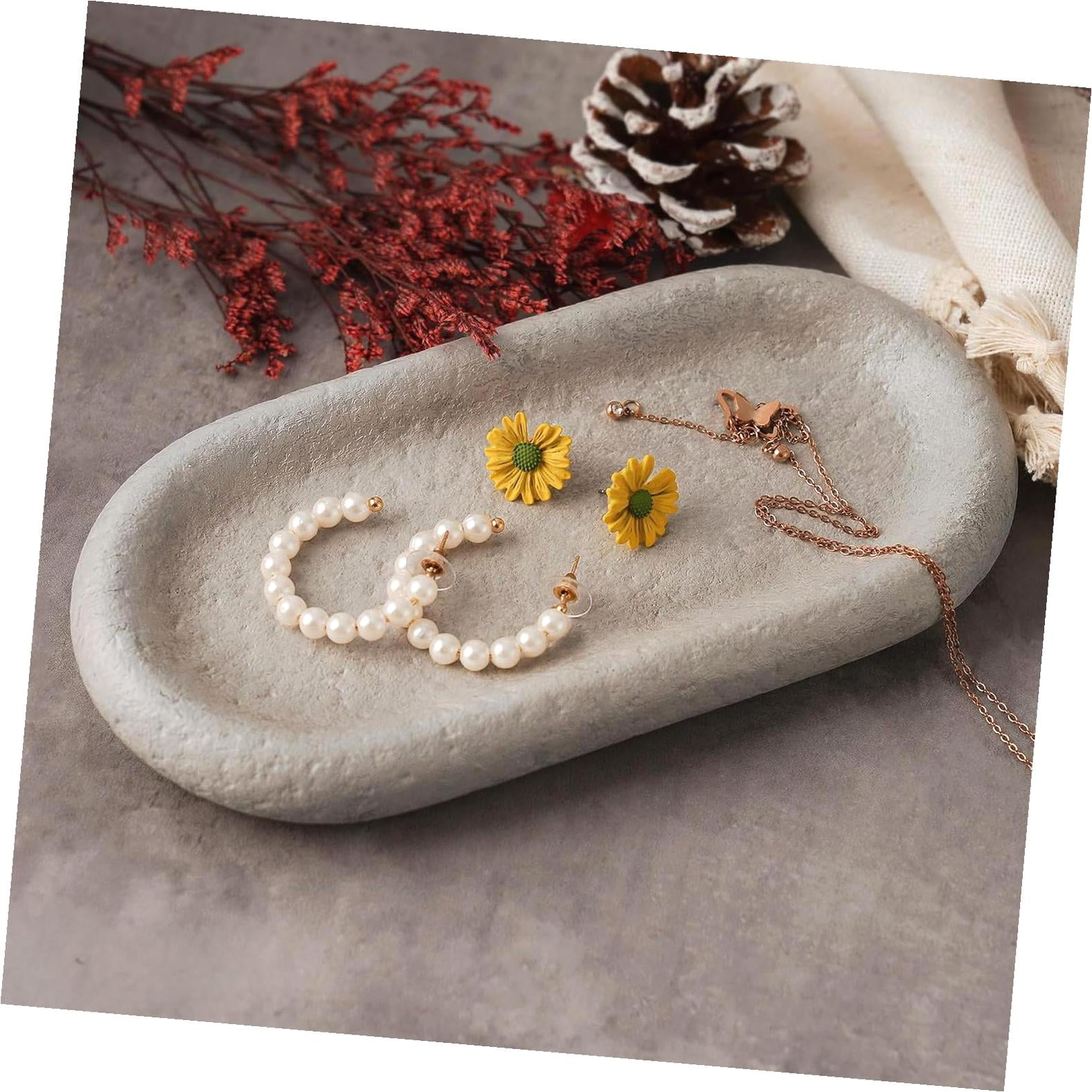FREEAMG Natural Travertine Accessory Tray for Jewelry, Keys, , 7.8"x3.9 ...