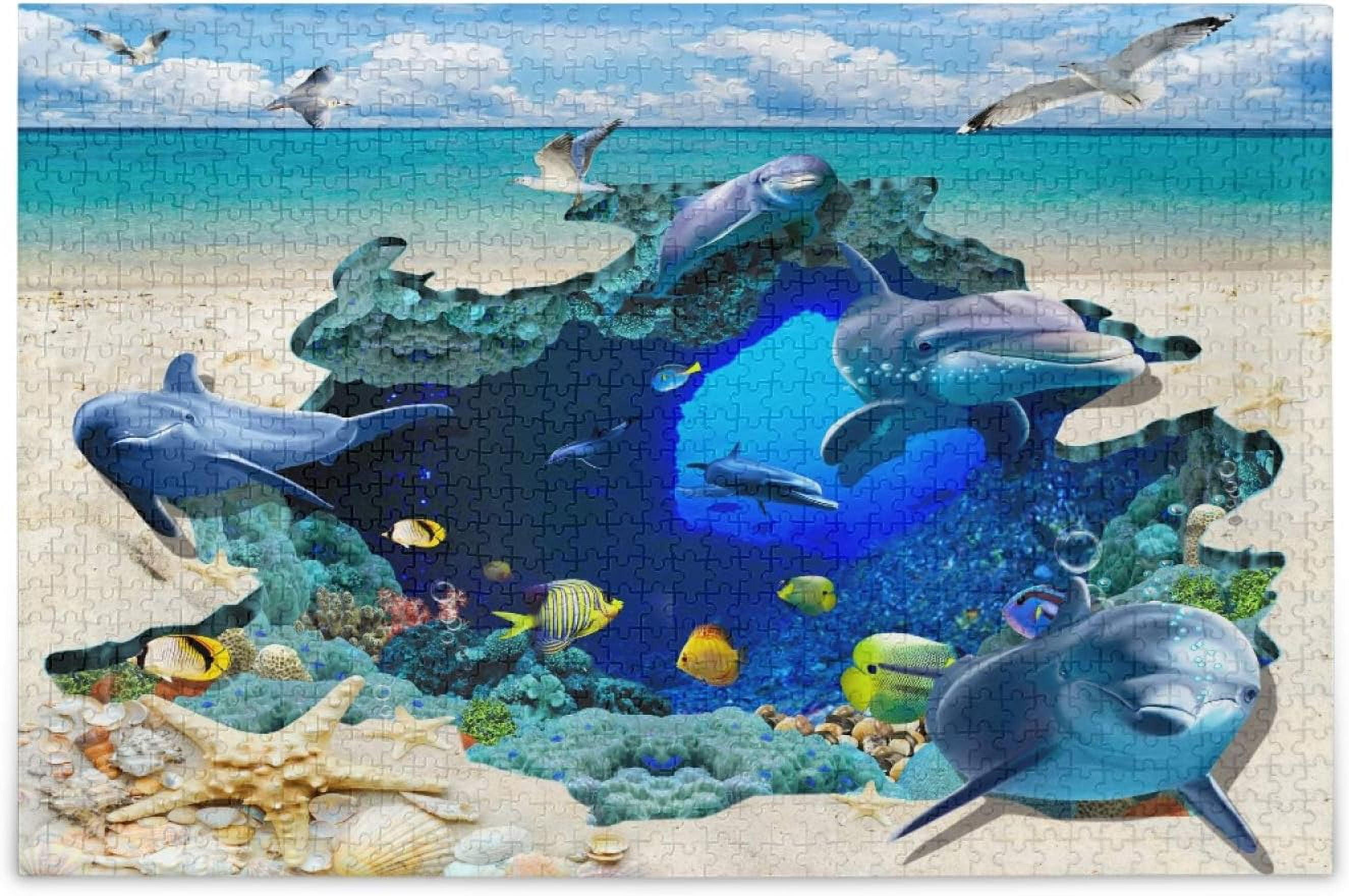 FREEAMG Ocean Beach Dolphin Fish Puzzle for Adults 1000 Piece Puzzles ...