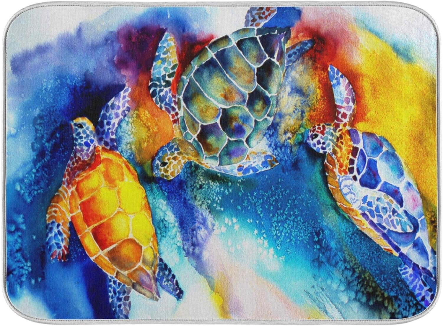 FREEAMG Ocean Swimming Sea Turtles Absorbent Dish Drying Mat Microfiber ...