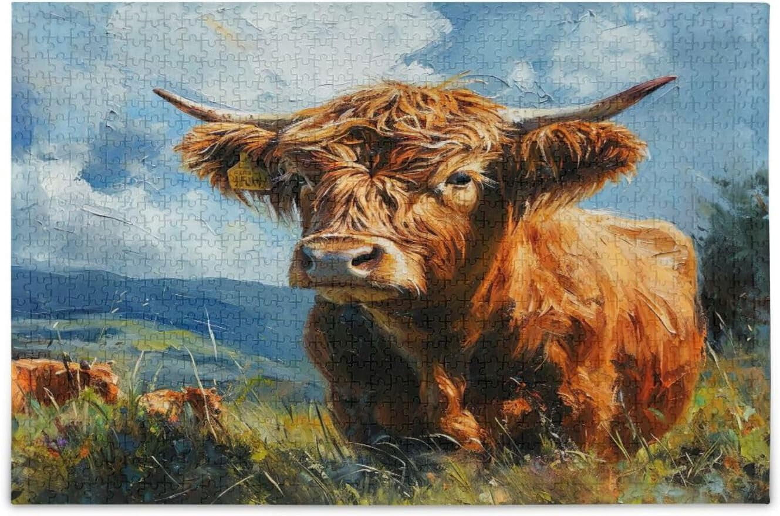 FREEAMG Oil Highland Cattle Puzzle 1000 Pieces - Wooden Jigsaw Puzzles ...