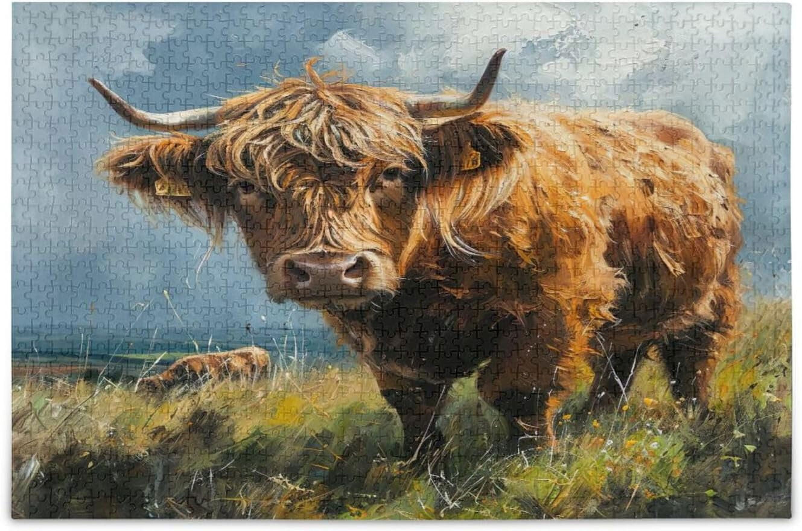 FREEAMG Oil Highland Cattle Puzzle 1000 Pieces - Wooden Jigsaw Puzzles ...