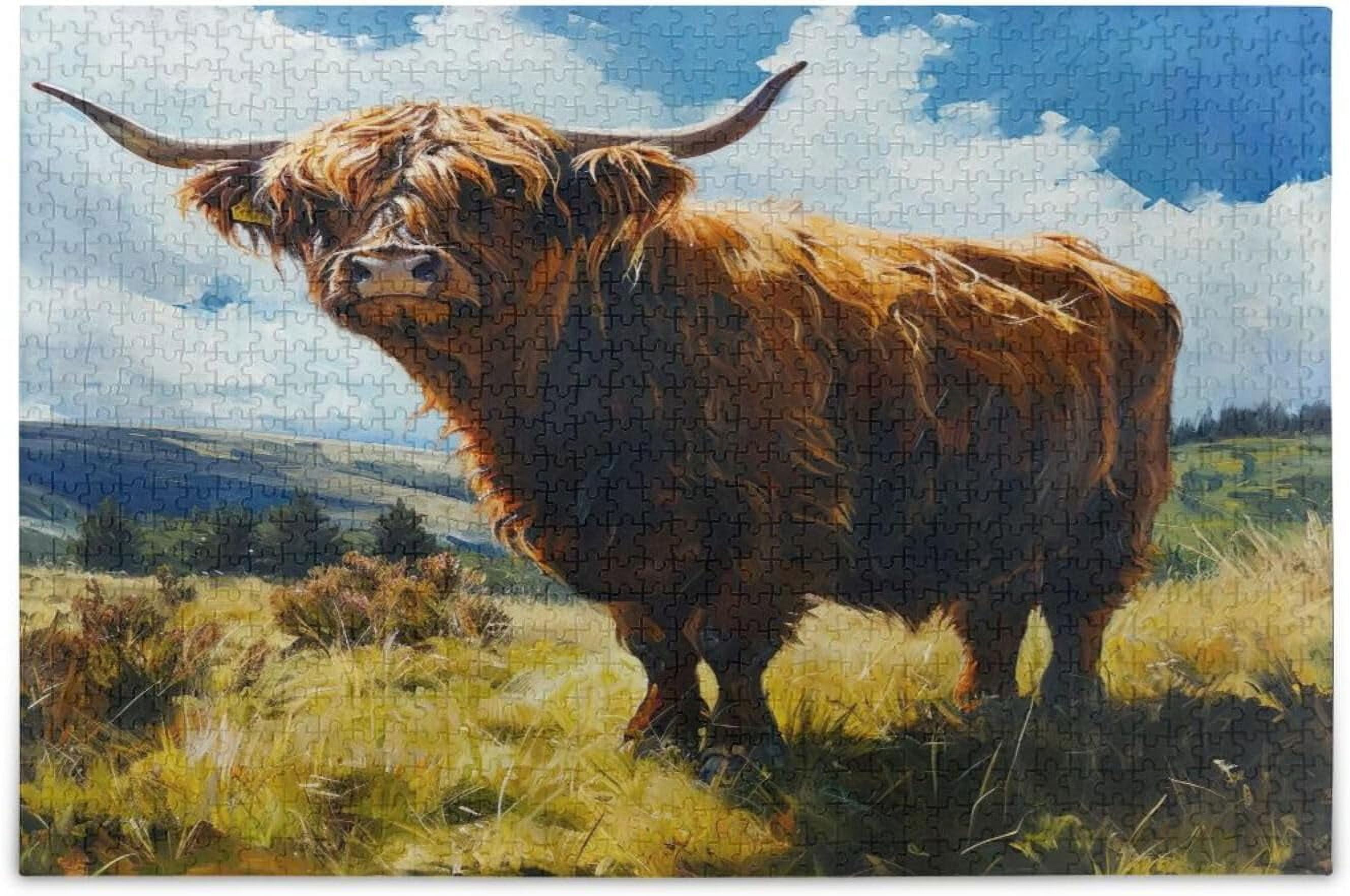 FREEAMG Oil Highland Cattle Puzzle 500 Pieces - Wooden Jigsaw Puzzles ...