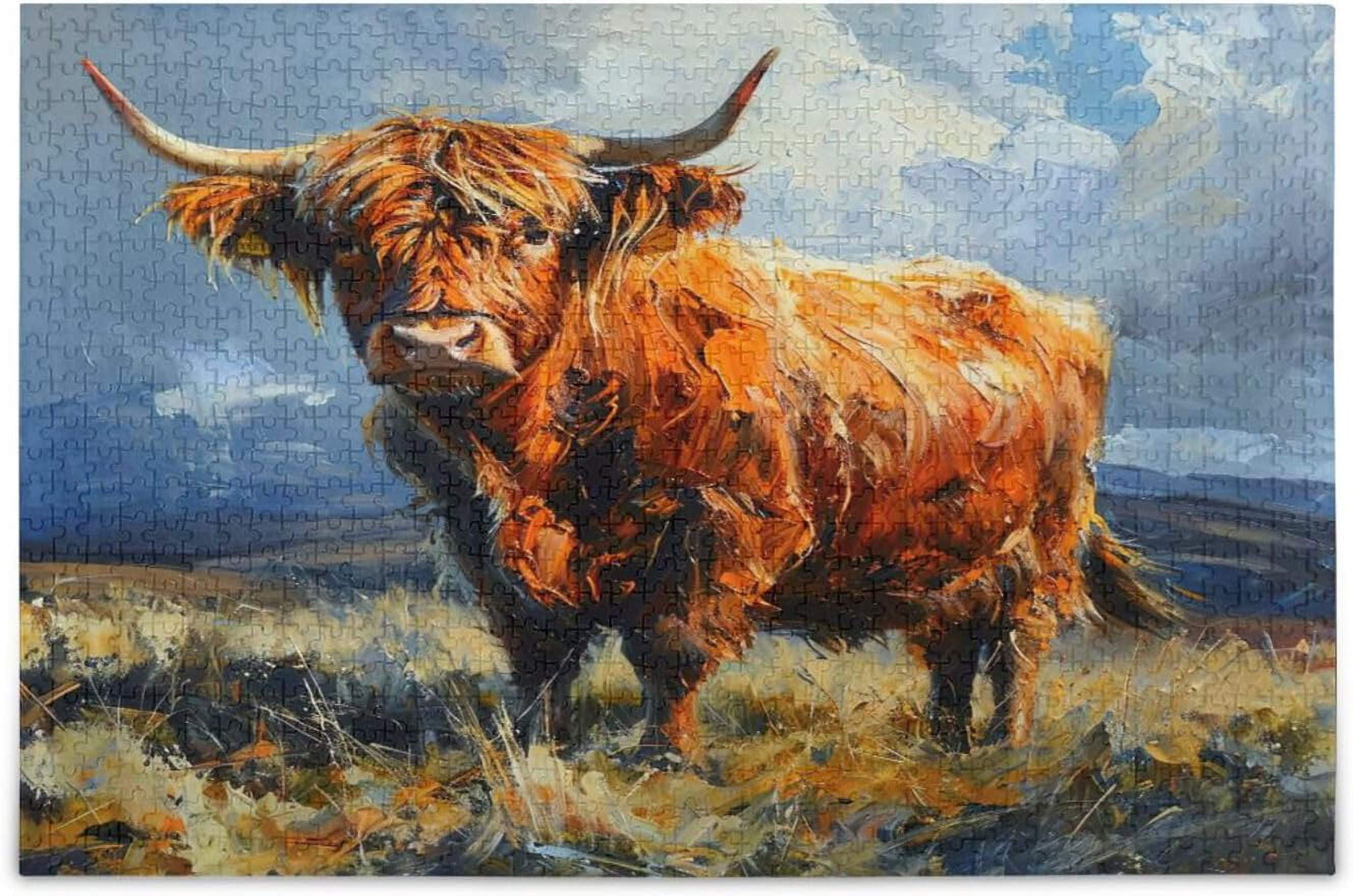 FREEAMG Oil Highland Cattle Puzzle 500 Pieces - Wooden Jigsaw Puzzles ...