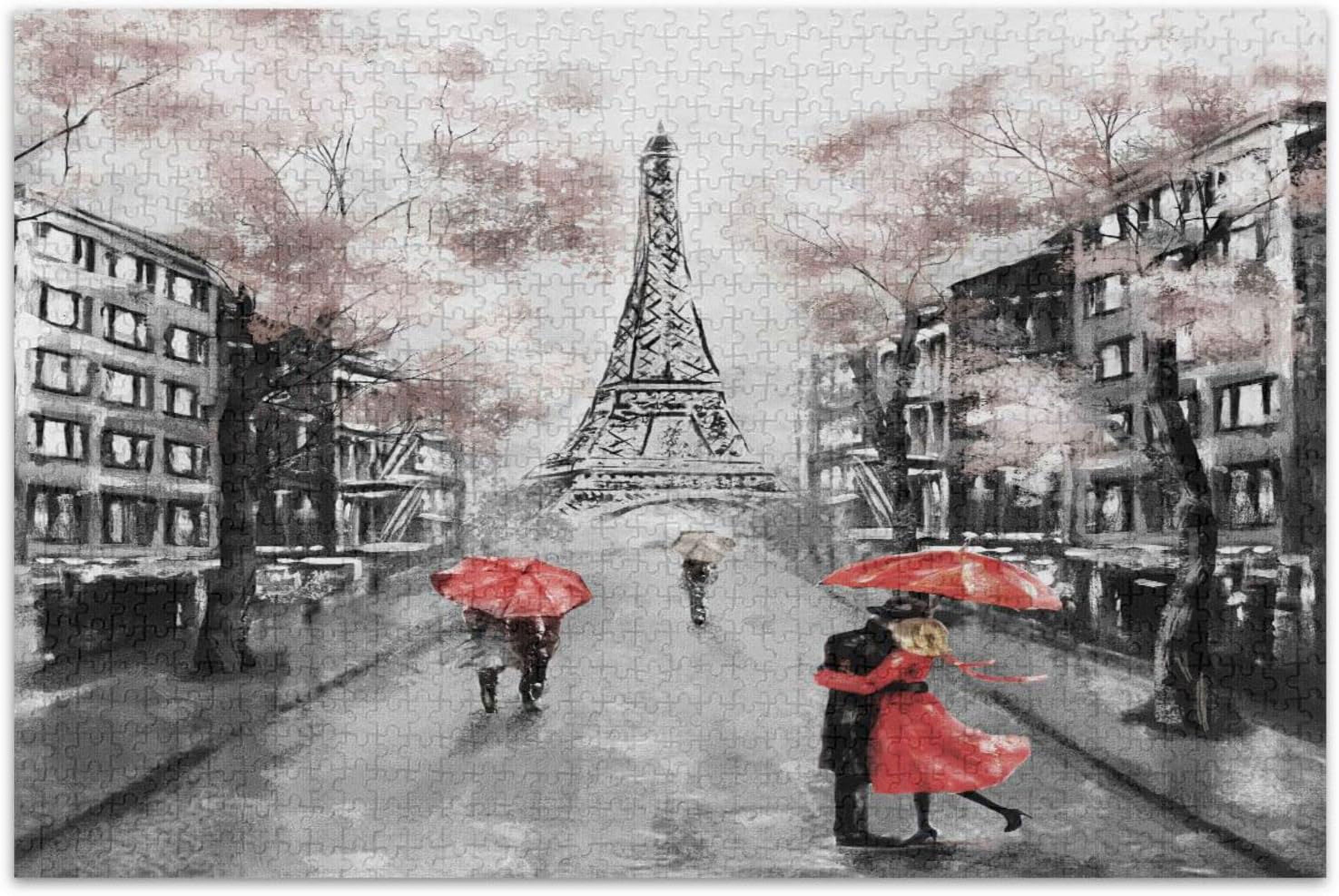 FREEAMG Oil Painting Eiffel Paris with Couple 1000 Piece Jigsaw Puzzle ...