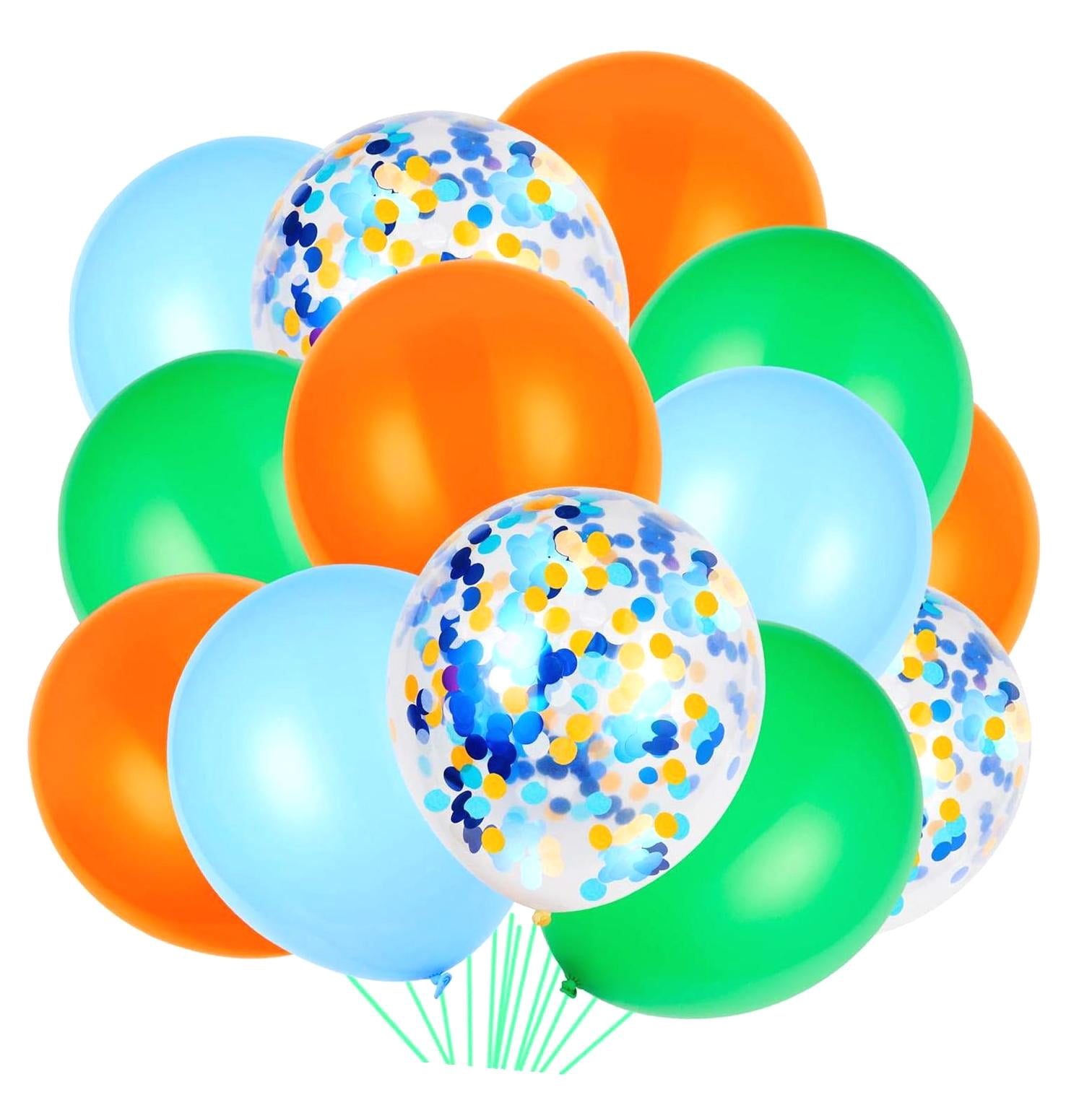 FREEAMG Orange Blue and Green Latex Balloons with Confetti Balloons for ...