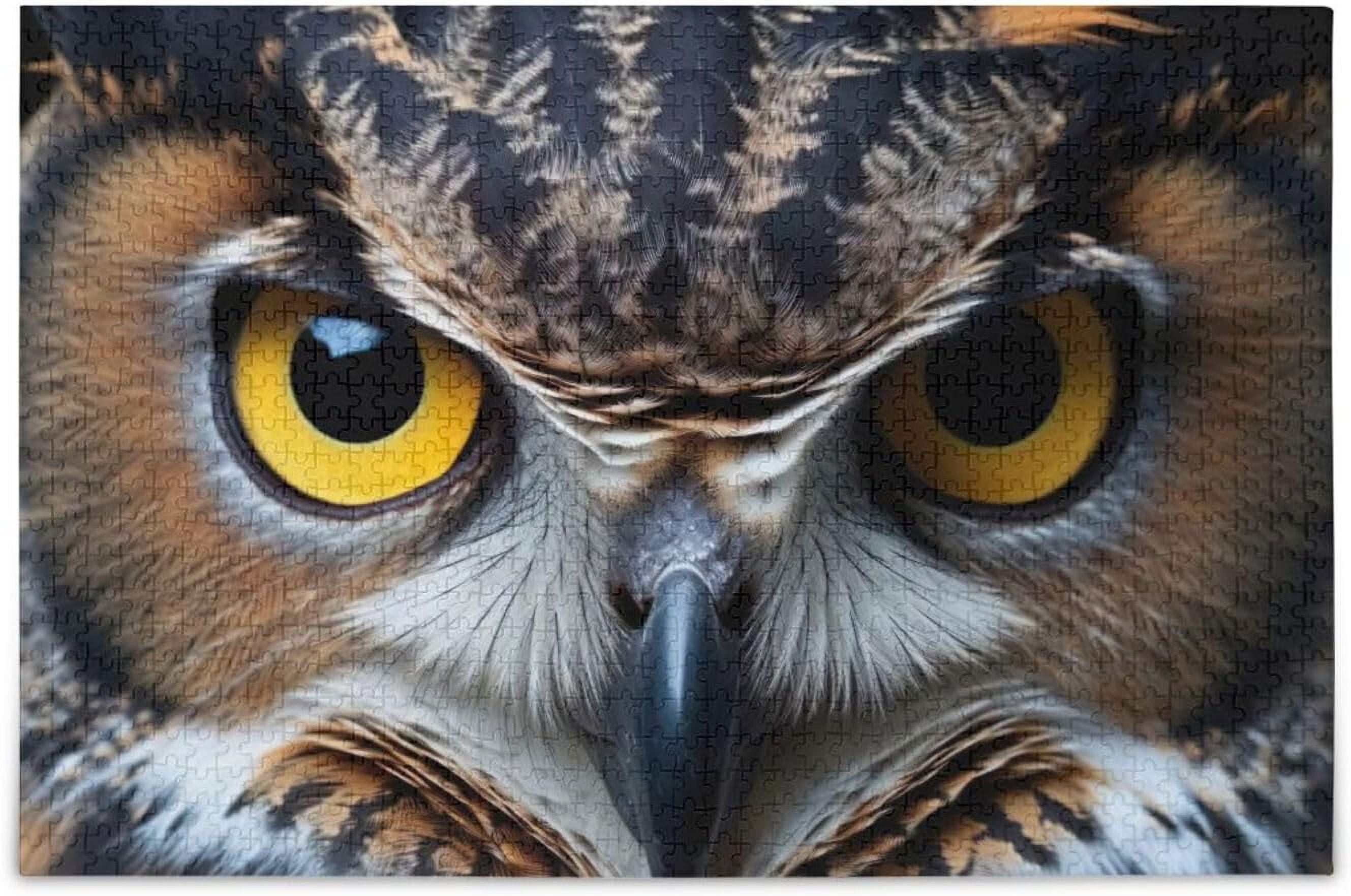 FREEAMG Owl Close Up Pattern Puzzle 1000 Pieces - Wooden Jigsaw Puzzles ...