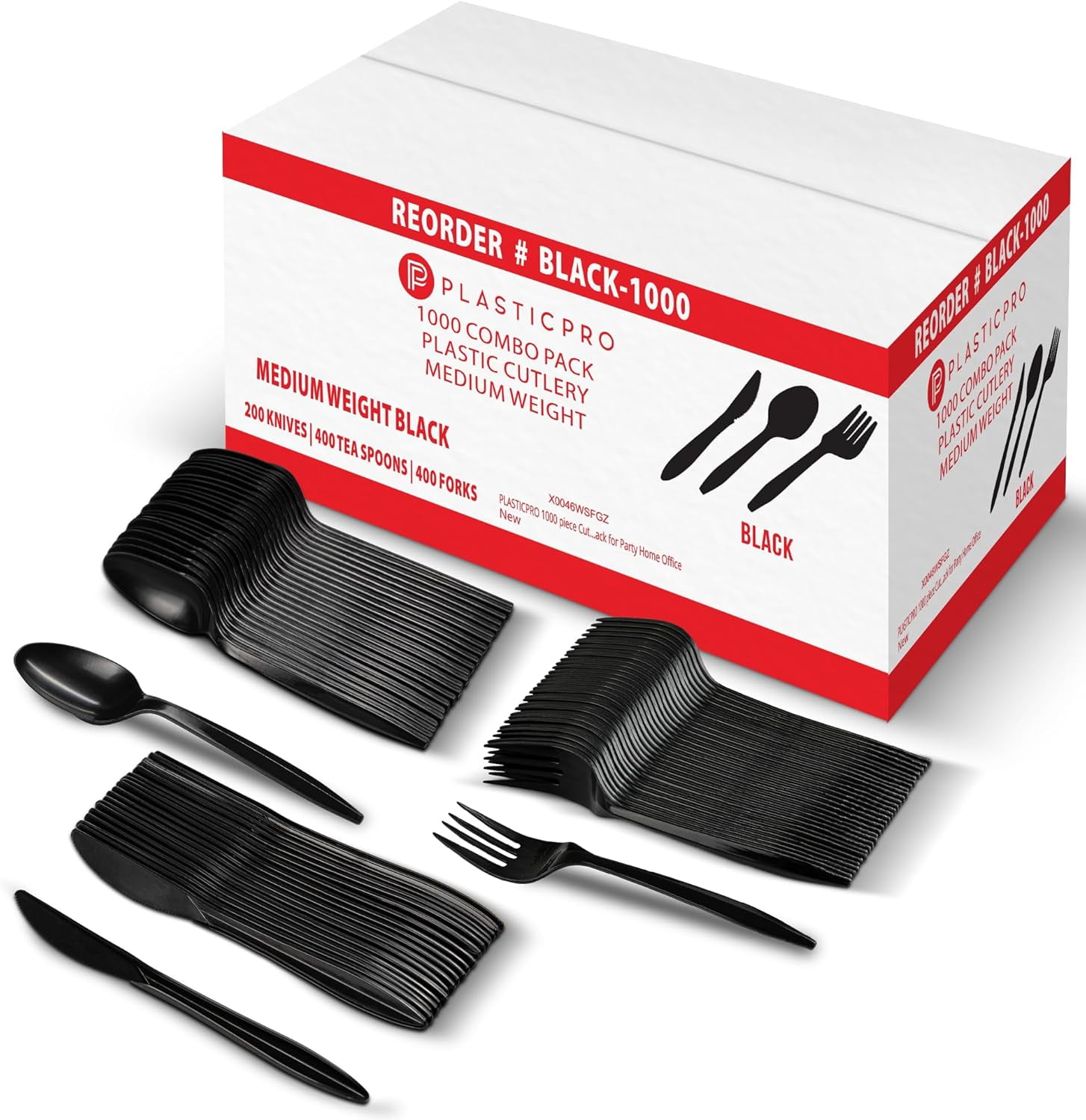 FREEAMG PLASTIC 1000 piece Cutlery Combo set of Black Plastic s, Spoons, and Knives Disposable ...