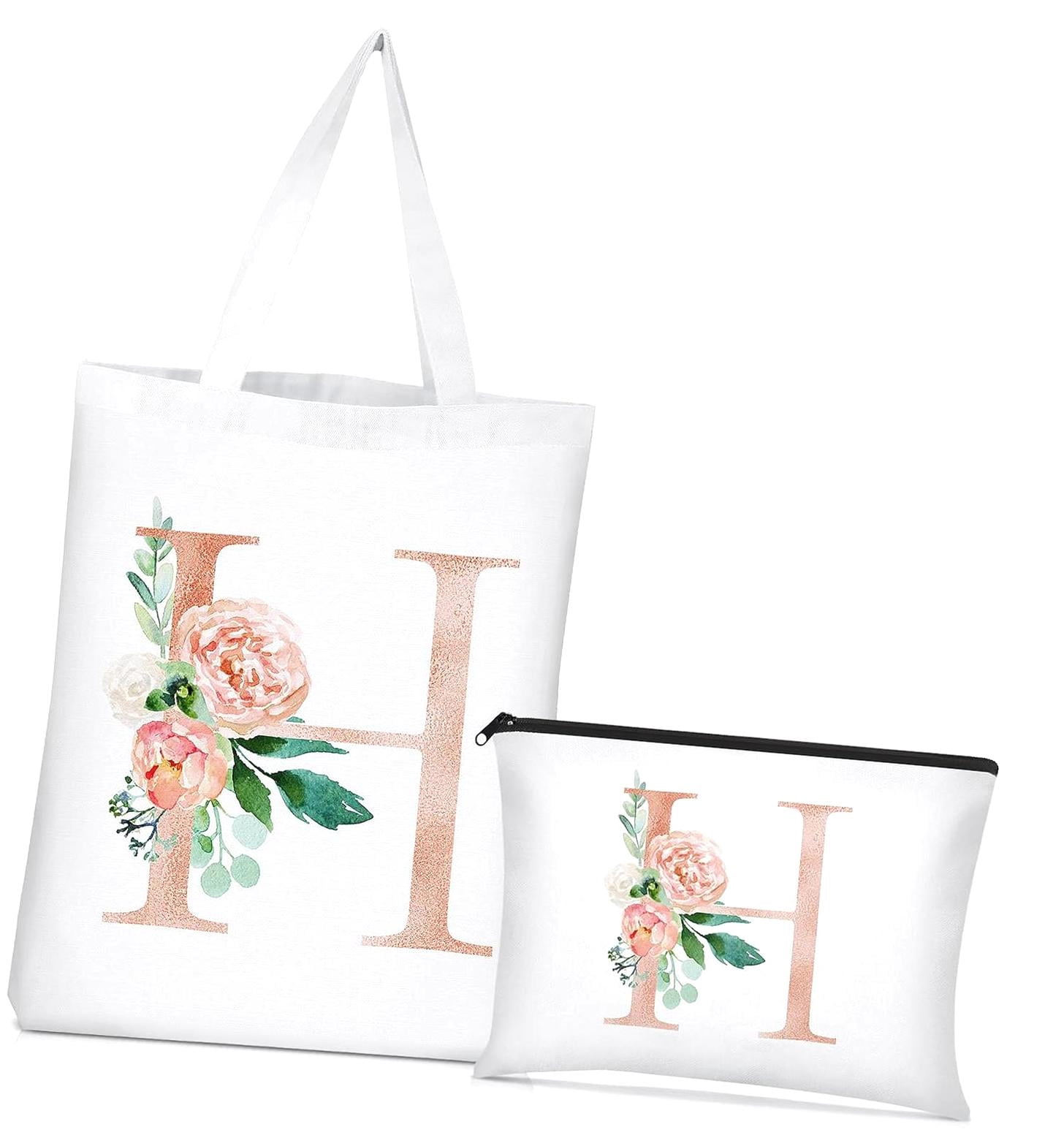 FREEAMG Pair of Initial Canvas Totes with Wedding Floral Letters ...