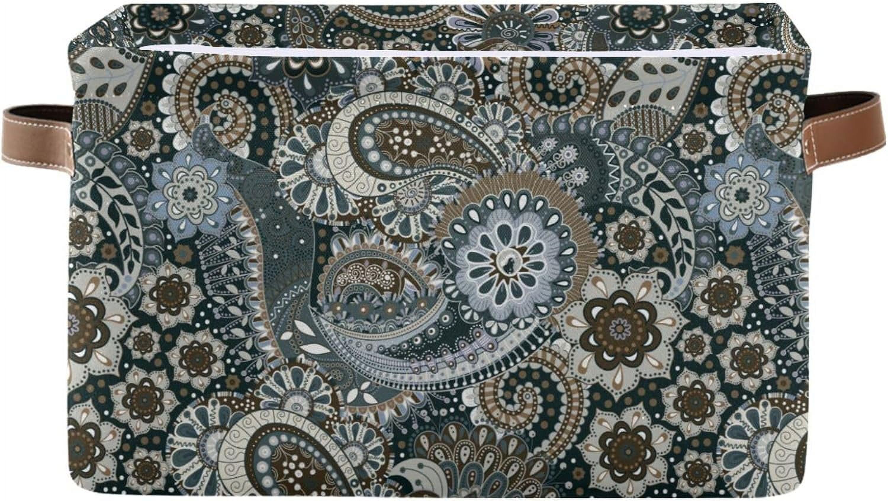 FREEAMG Paisley Floral Foldable Canvas Storage Bin, Sturdy Fabric ...