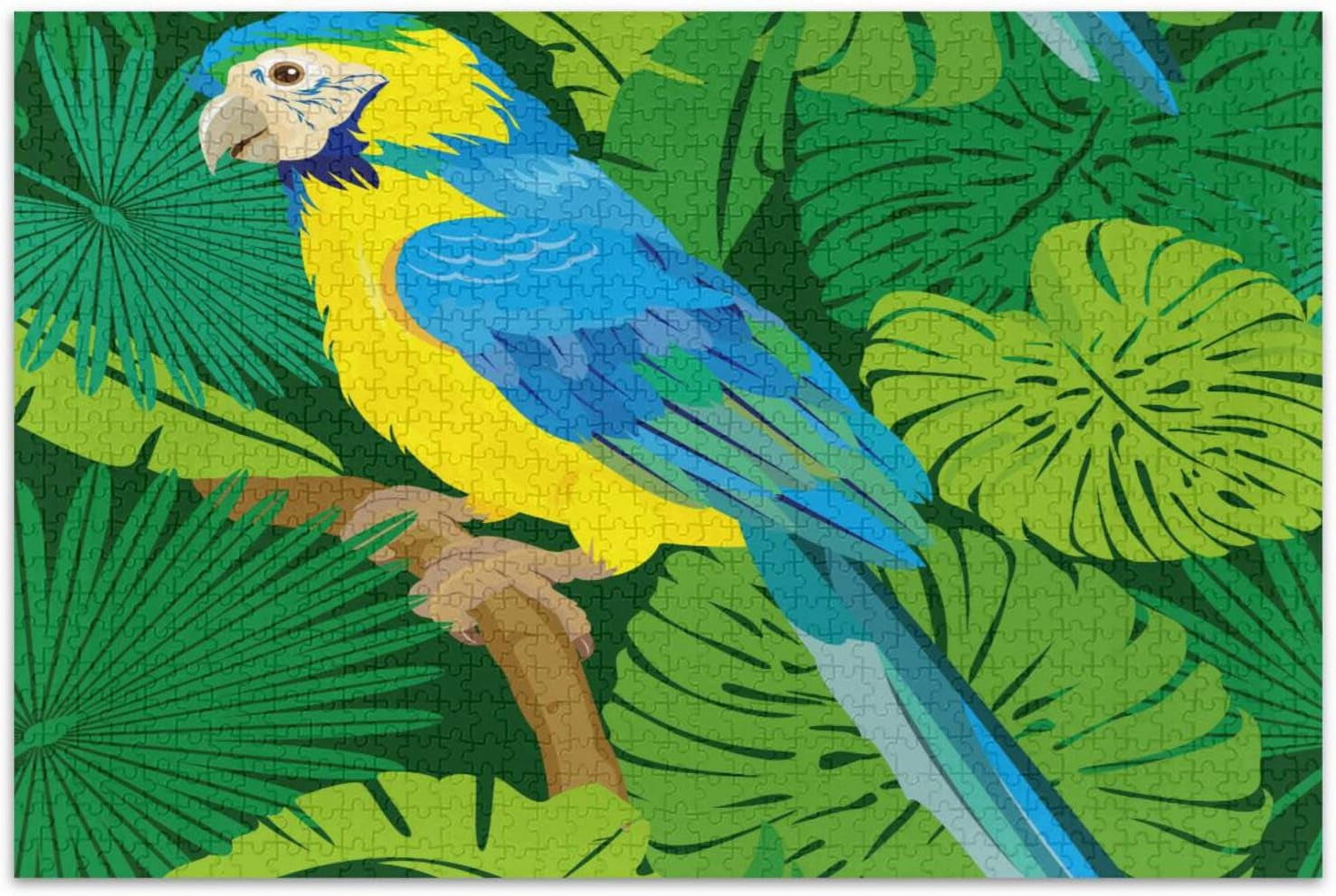 FREEAMG Palm Leaves Blue Yellow Macaw Parrot 500 Piece Jigsaw Puzzle ...