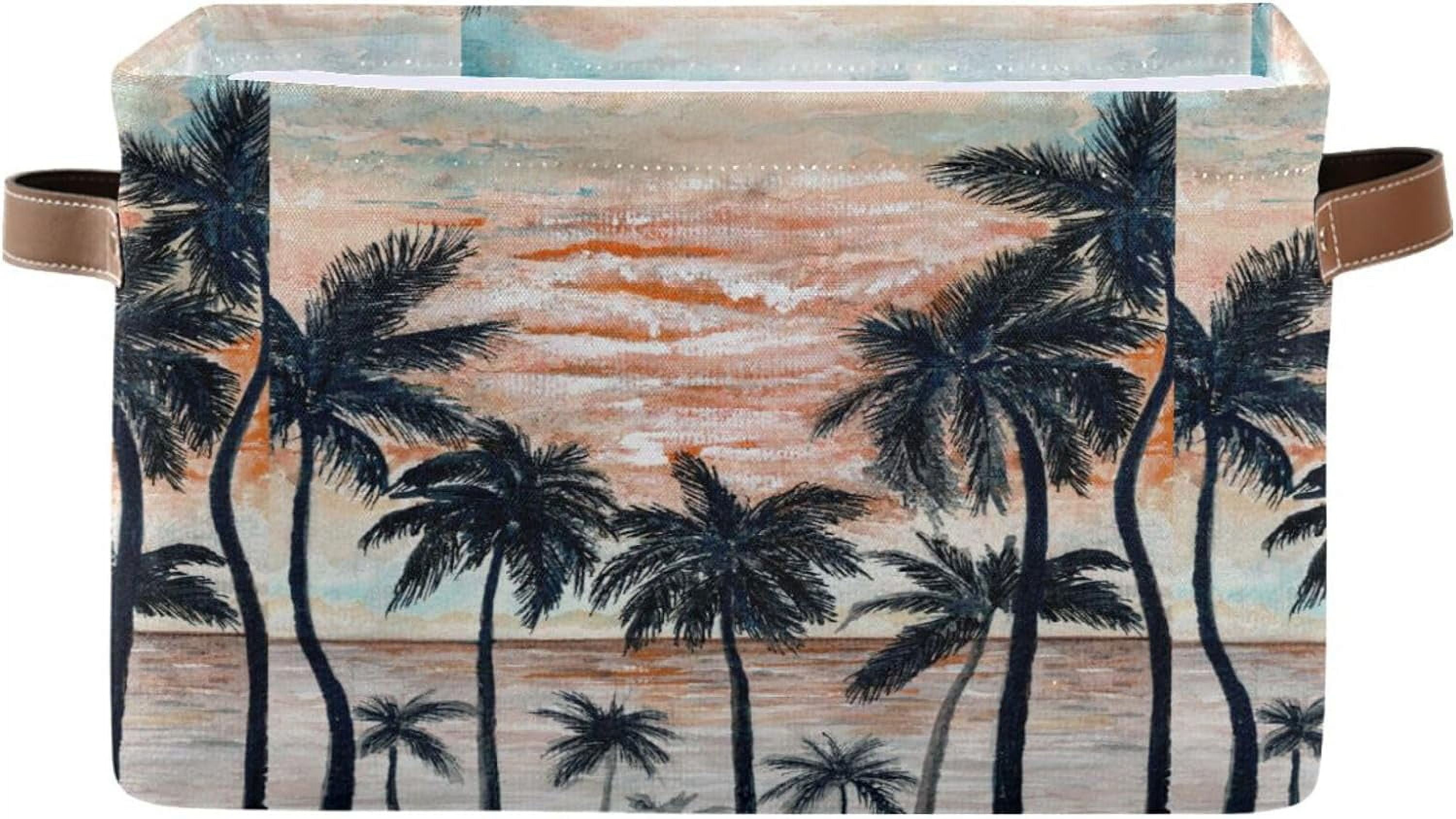 FREEAMG Palm Trees Foldable Canvas Storage Bin, Sturdy Fabric Storage ...