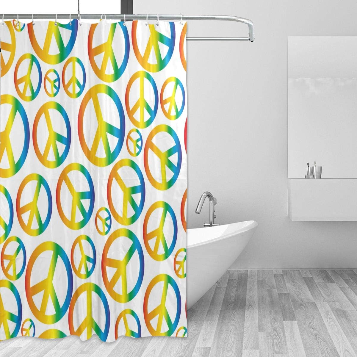FREEAMG Peace Symbol with Circular Rainbow Gradient Shower Curtain ...