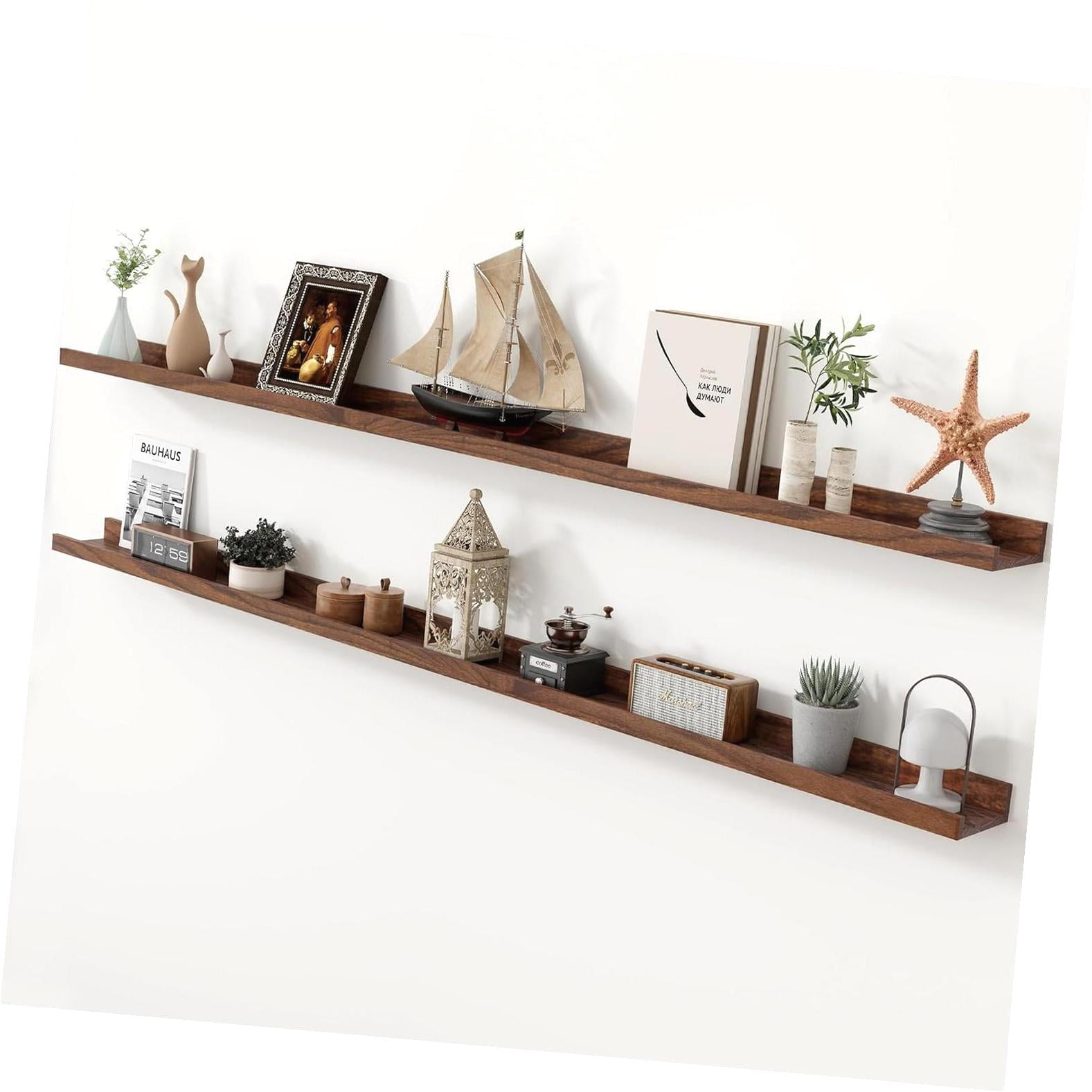 FREEAMG Picture Ledge Shelf, 24 Inch Pair, Wooden Wall Shelves with ...