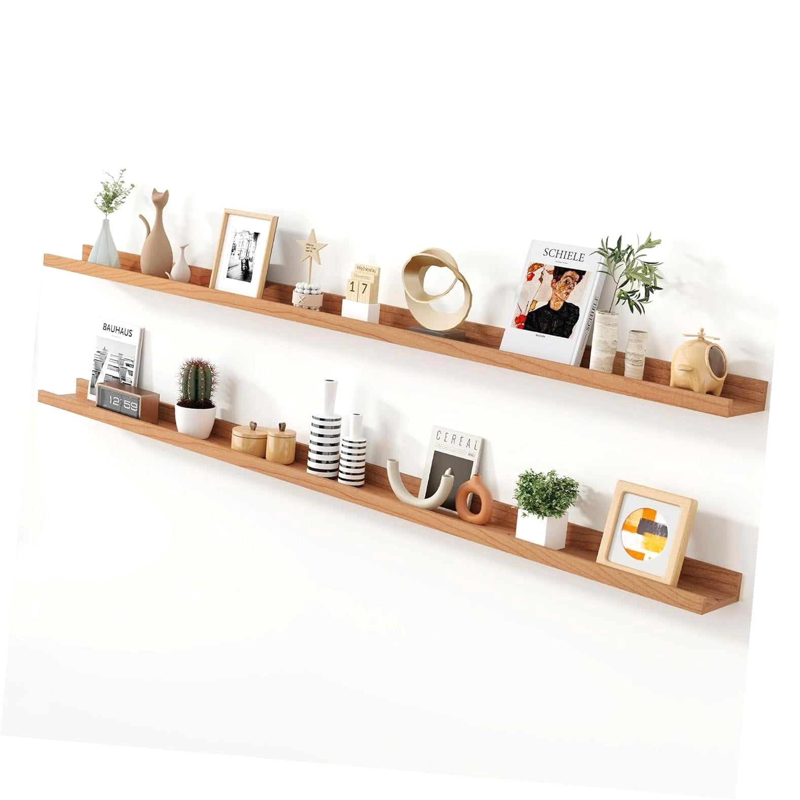 FREEAMG Picture Ledge Shelf, 24 Inch Pair, Wooden Wall Shelves with ...