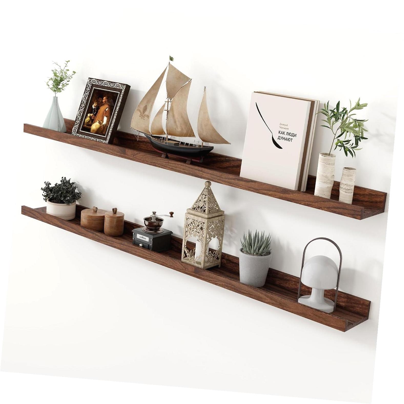 FREEAMG Picture Ledge Shelf, 24 Inch Pair, Wooden Wall Shelves with ...