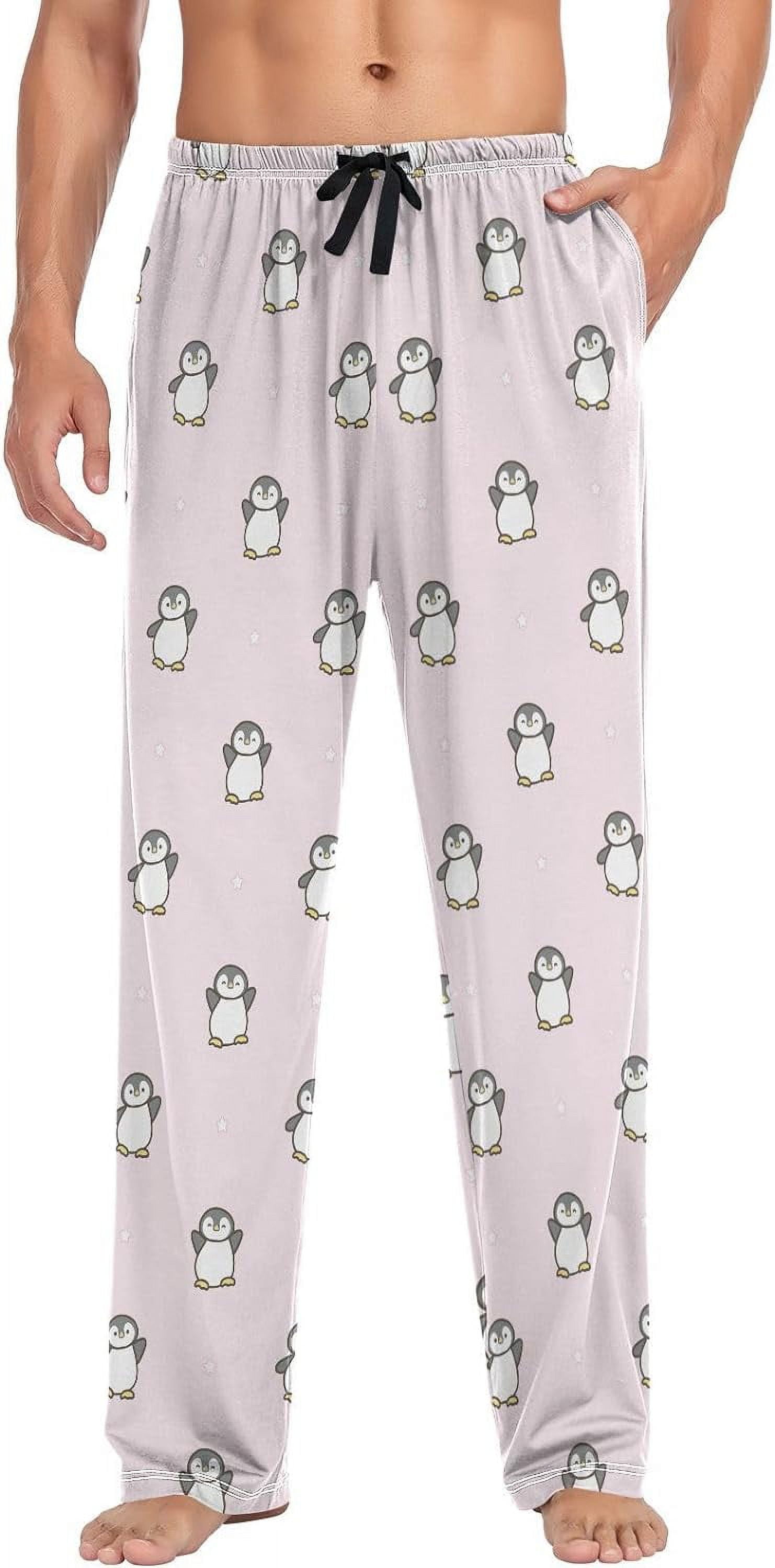 FREEAMG Pink Background Penguin Pajama Pants for Men, Men's Separate ...