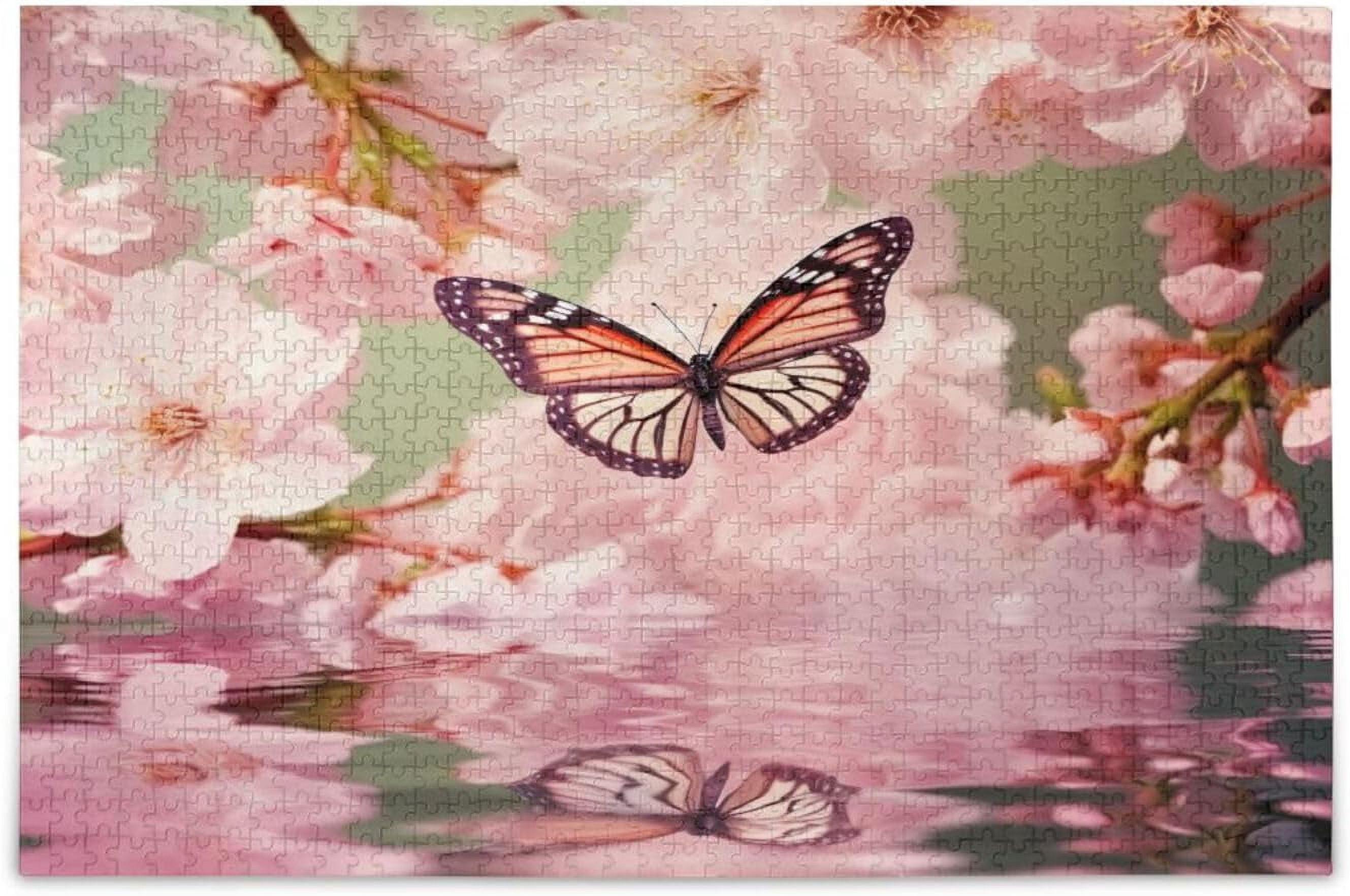 FREEAMG Pink Butterfly 500 Piece Large Jigsaw Puzzle for Adults - Game ...