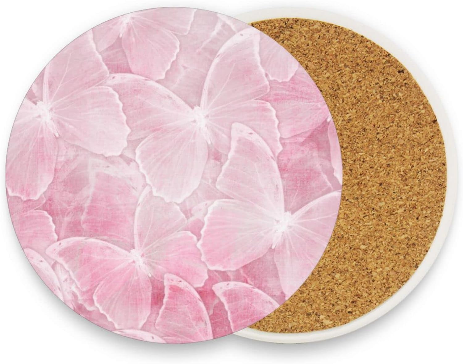 FREEAMG Pink Butterfly Print Coasters for Drinks Set of 2, Absorbent ...