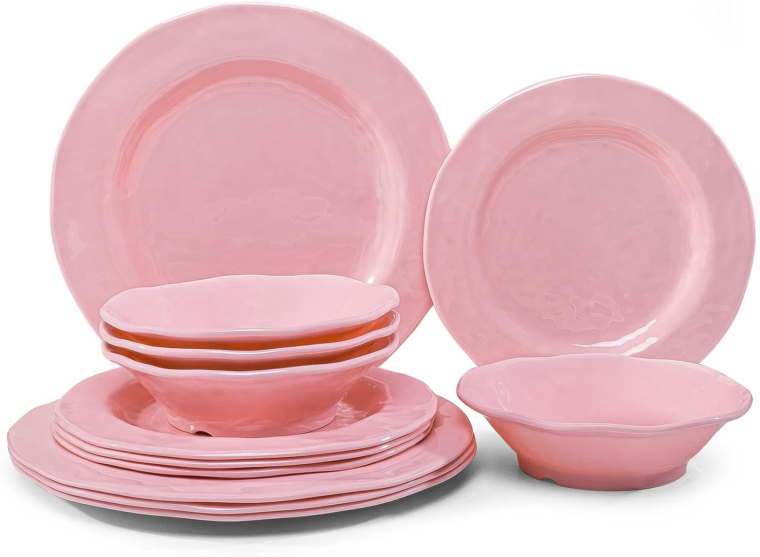 FREEAMG Pink Dishes Melamine Dinnerware Sets, 12 Piece en Plates and B ...