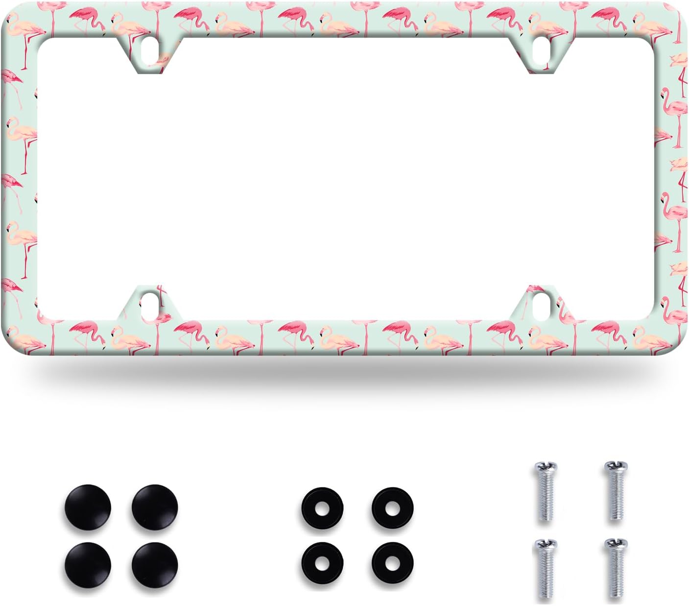 FREEAMG Pink Flamingo License Plate Frame Colorful Flamingo Animal ...