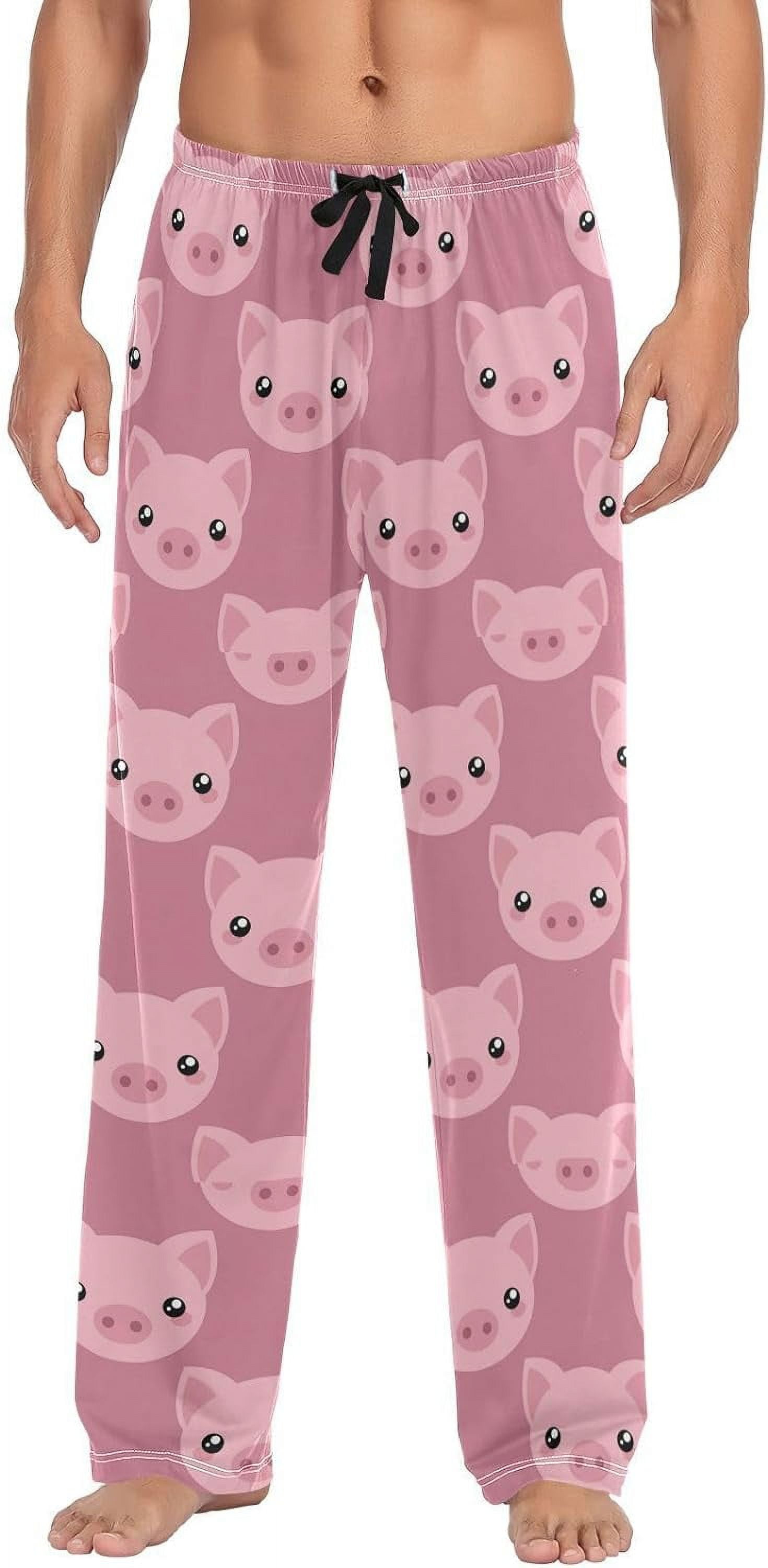 FREEAMG Pink Pig Cartoon Pajama Pants for Men, Men's Separate Bottoms, Comfortable Sleep Lounge ...