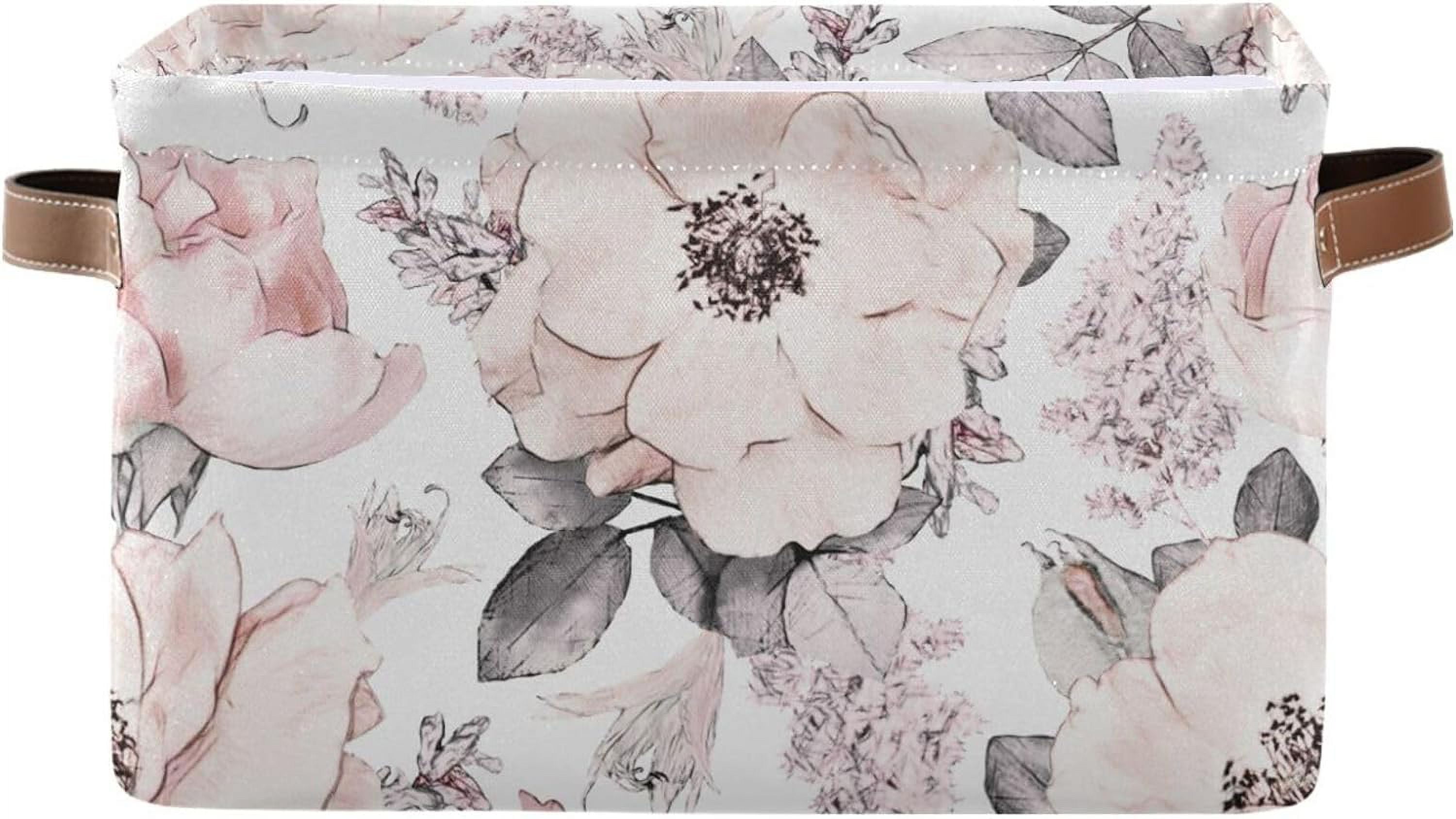 FREEAMG Pink Rose Flower Storage Basket, Durable Canvas Organizer With ...