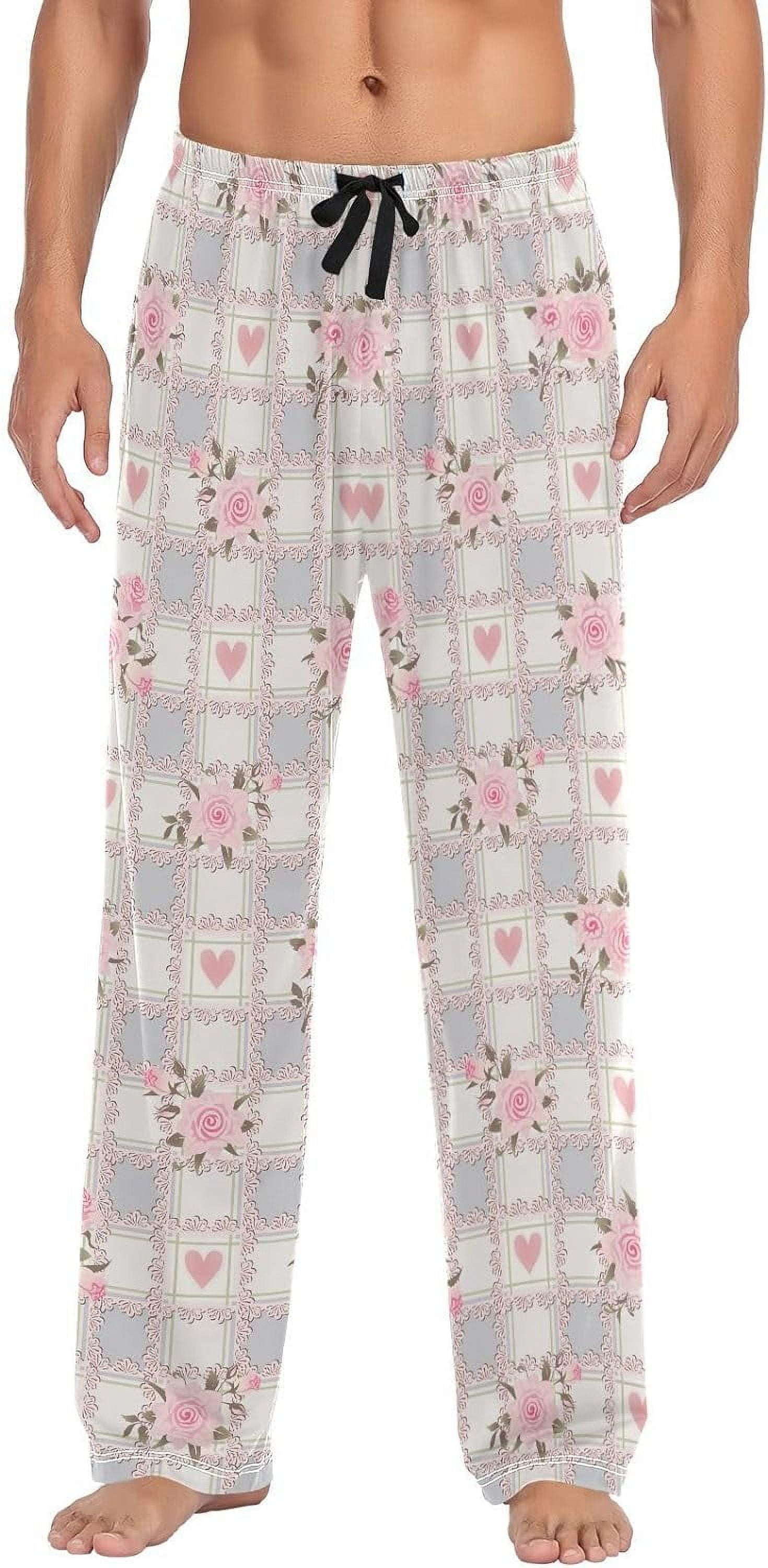 FREEAMG Pink Roses Plaid Pajama Pants for Men, Men's Separate Bottoms ...