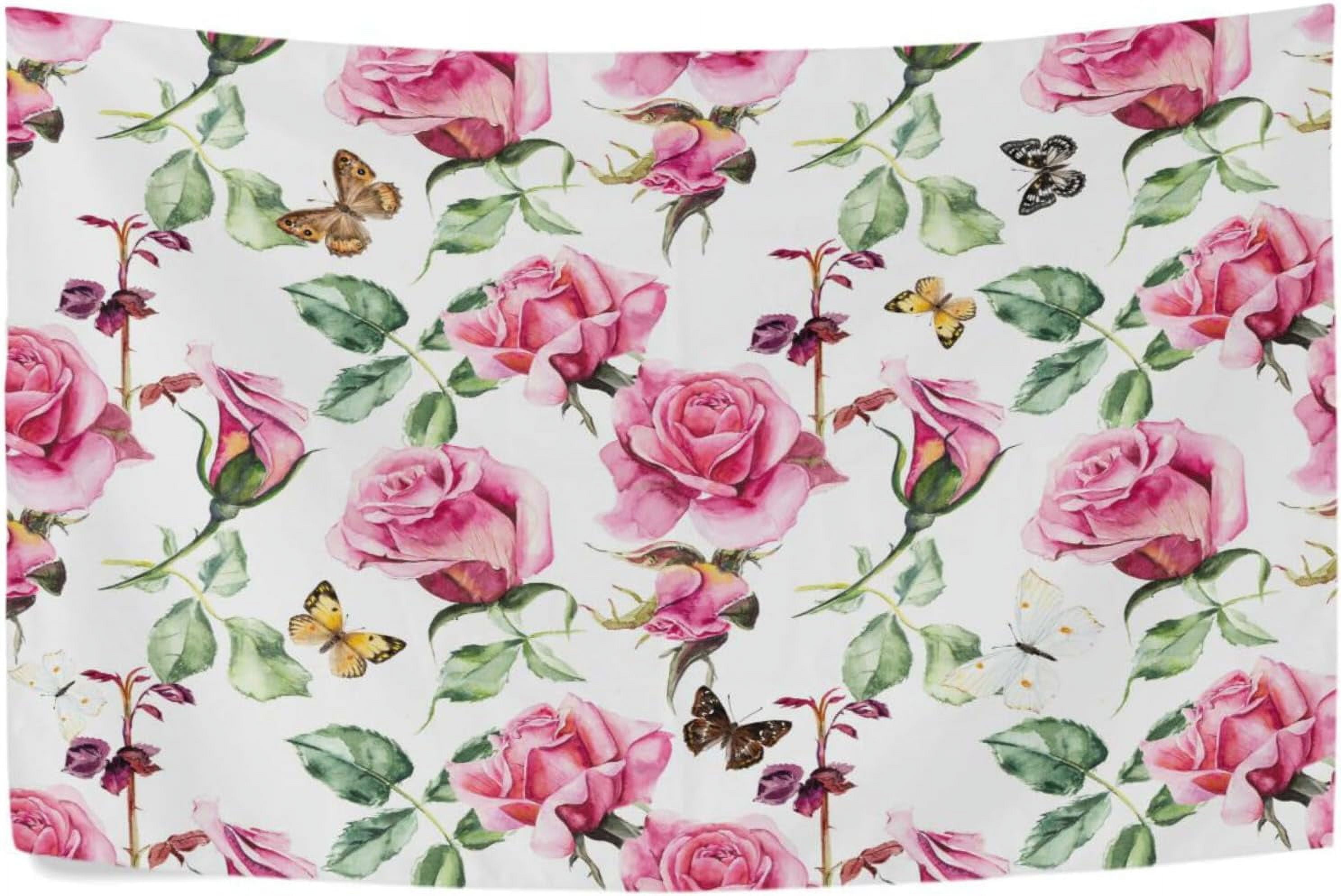 FREEAMG Pink Roses Tapestry Aesthetic Tapestry Wall Hanging for Home ...