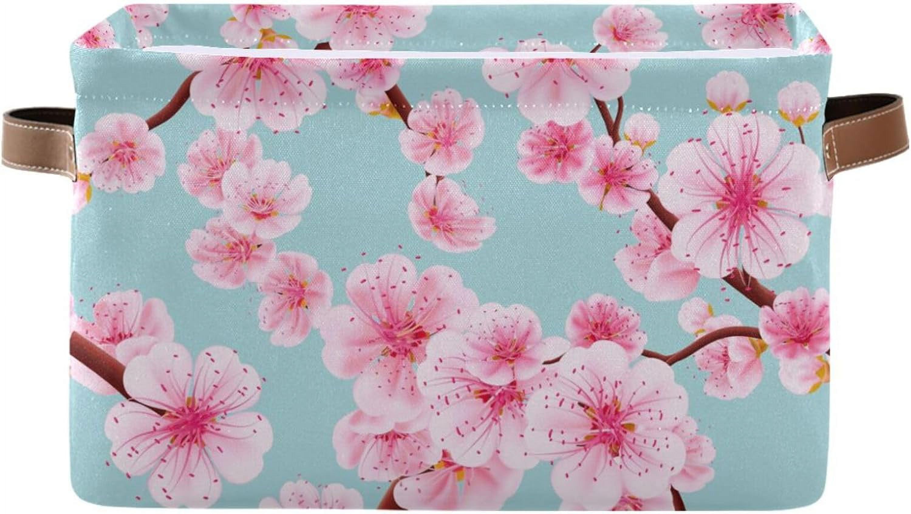 FREEAMG Pink Spring Cherry Blossoms Storage Basket, Durable Canvas ...