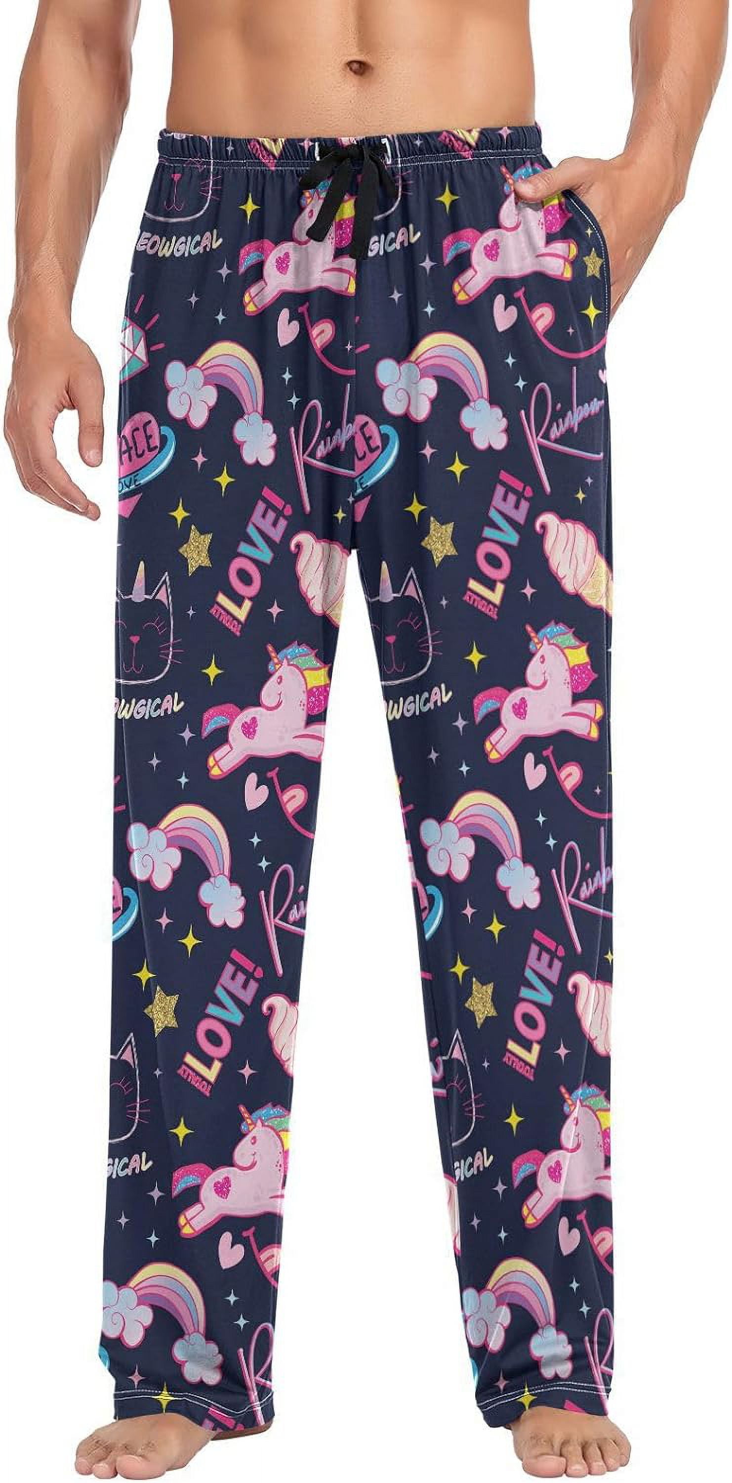 FREEAMG Pink Unicorn Pajama Pants for Men, Men's Separate Bottoms, Pure Cotton Comfortable ...