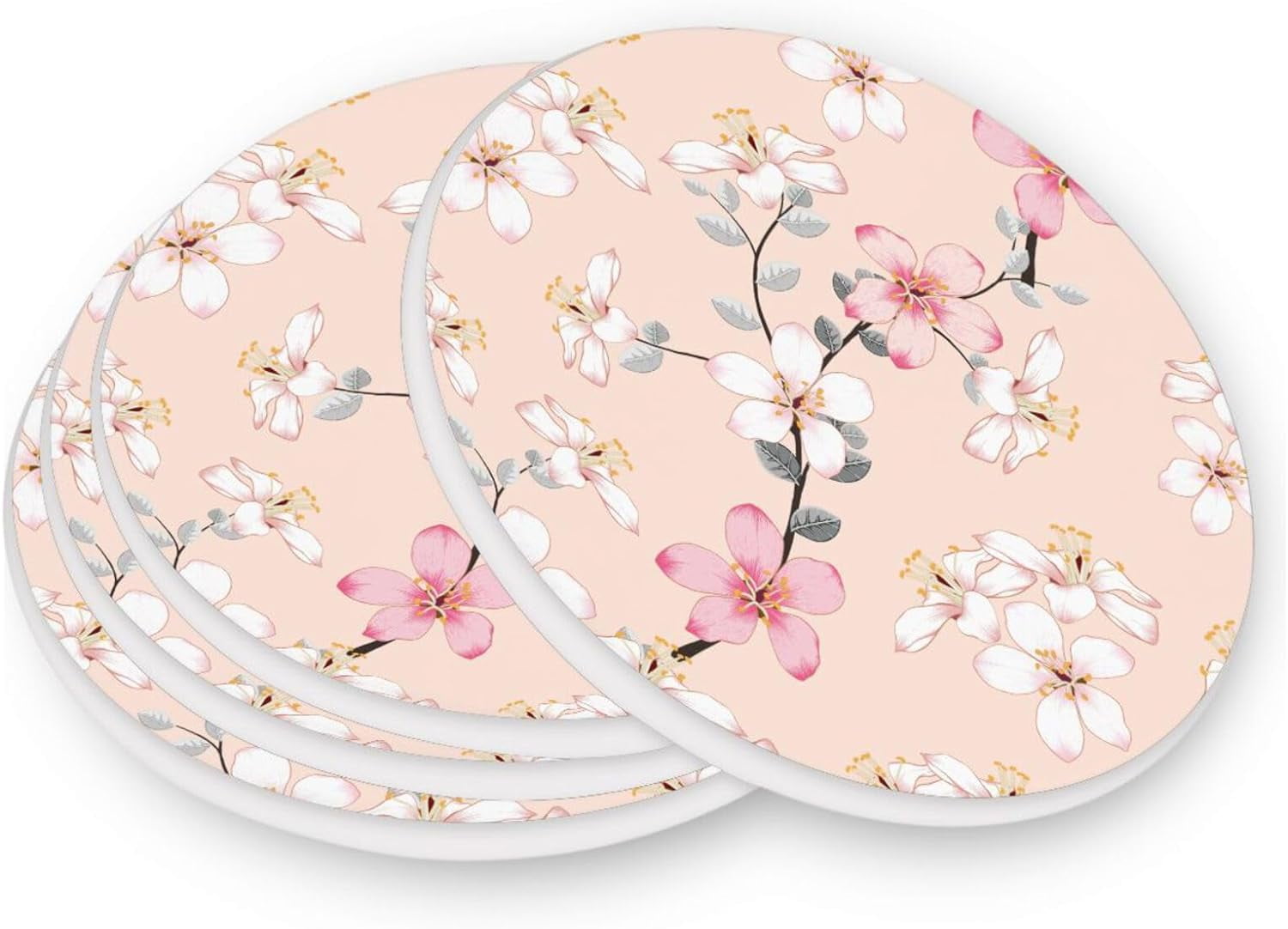 FREEAMG Pink Wild Flowers Coasters for Drinks Set of 4, Absorbent ...